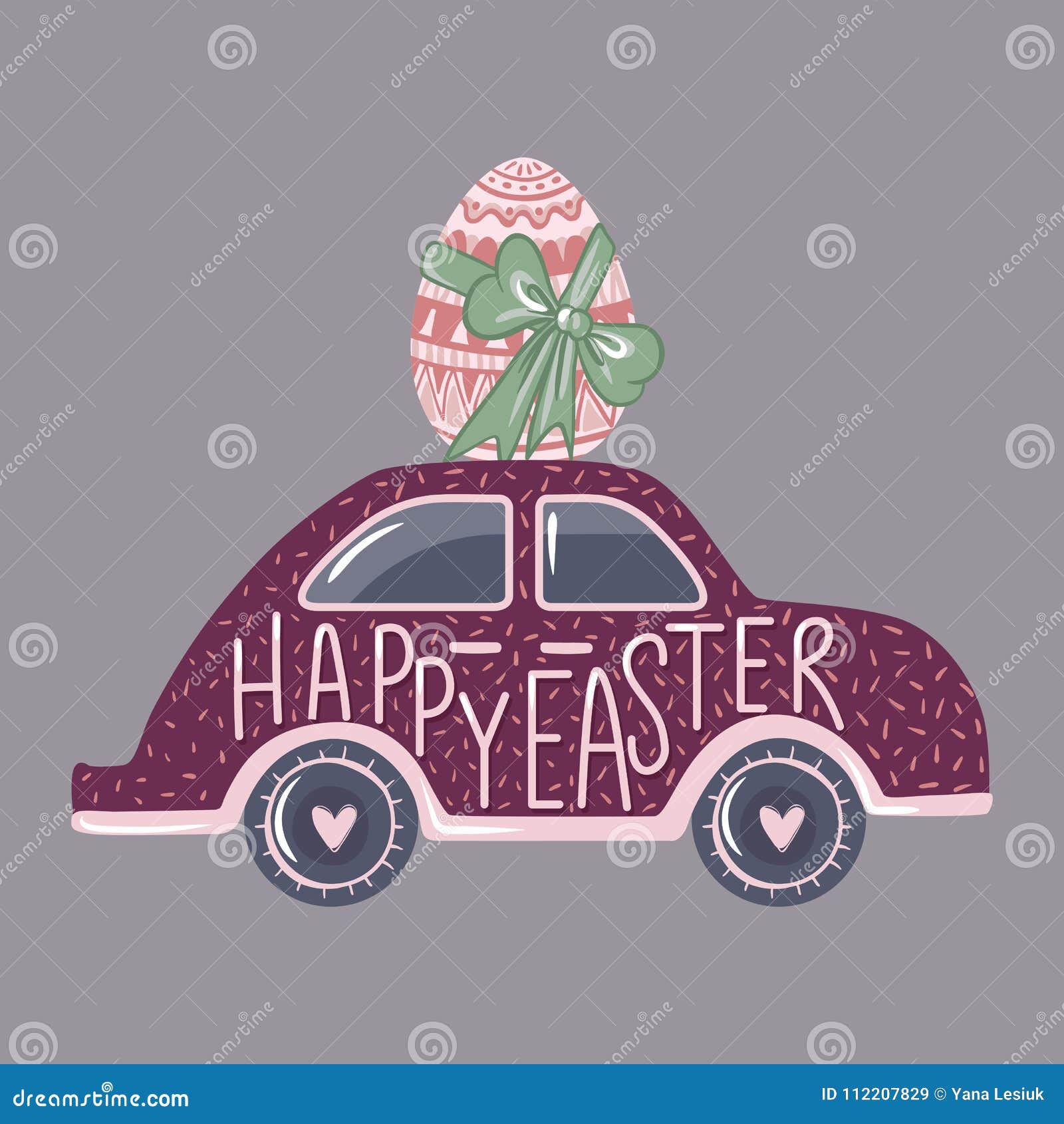 Vector Easter Car with Egg. Greeting Card. Spring Illustration Stock ...