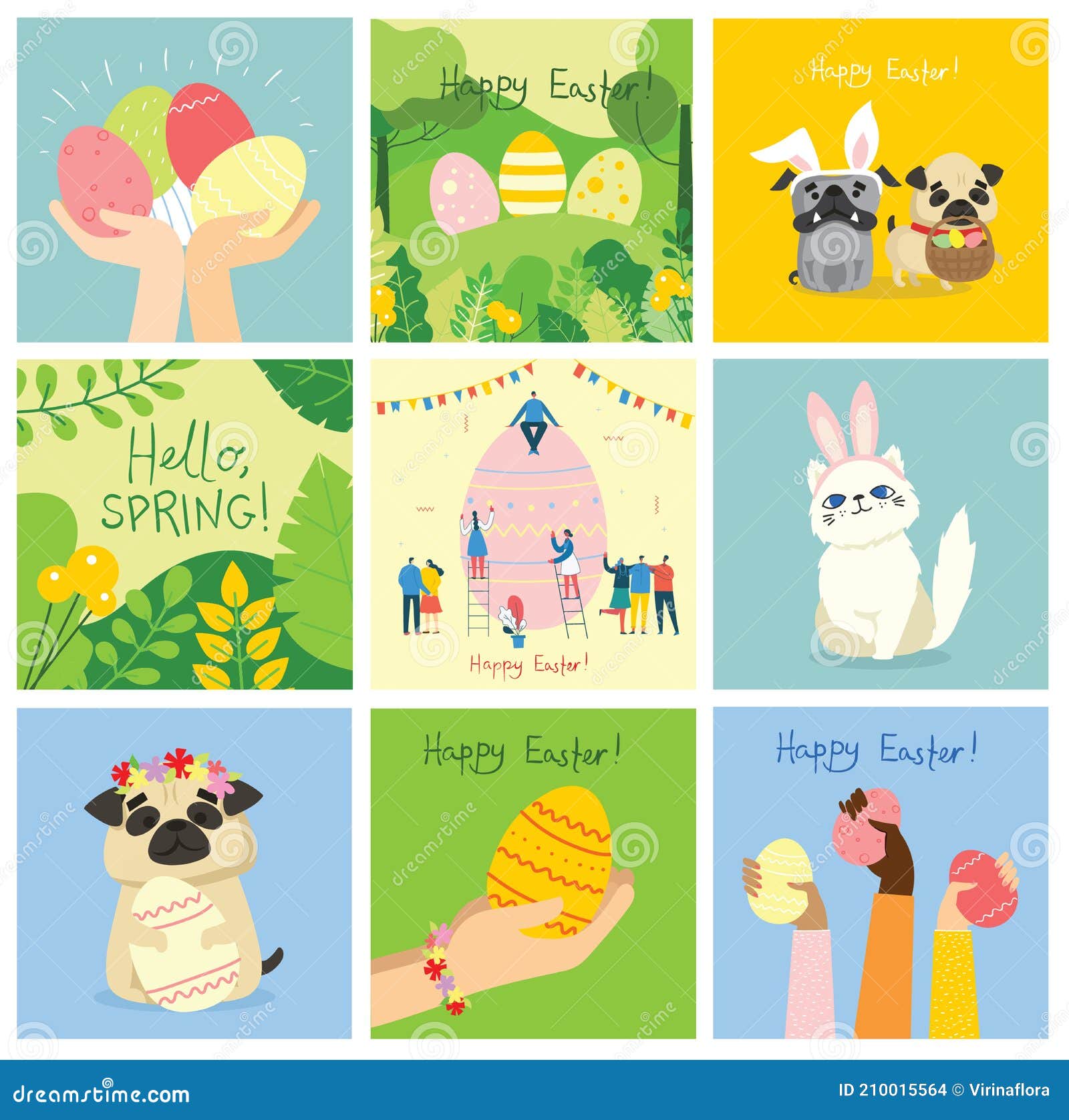 Vector Easter Cards with People Holding the Eggs and Hand Drawn Text ...