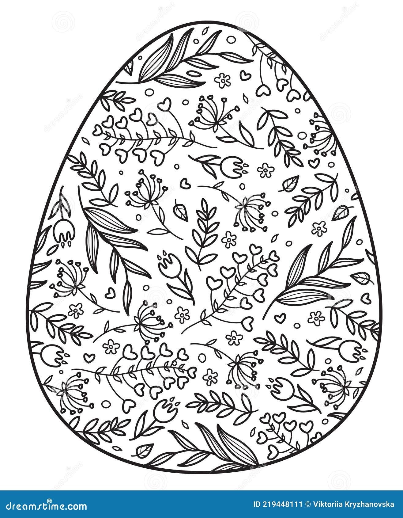 Vector Easter Egg Shape for Coloring. Floral, Spring Pattern, Black ...