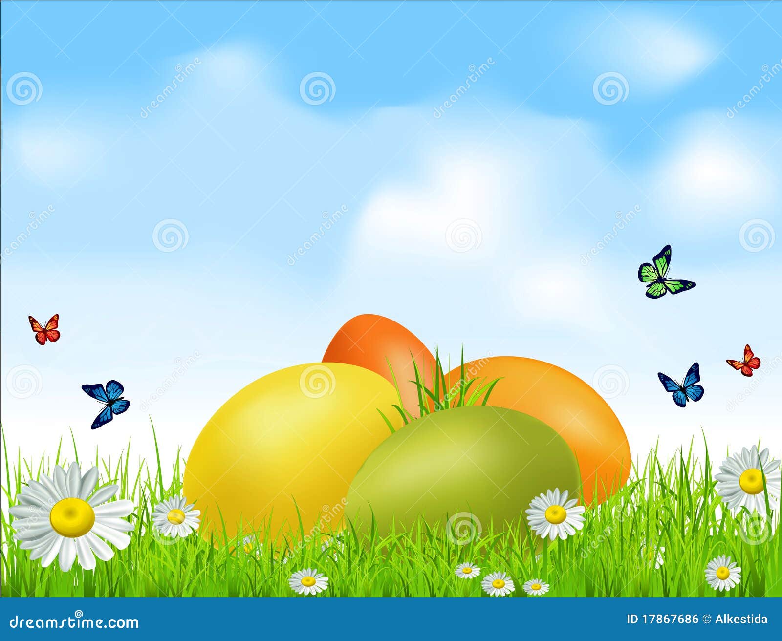 Vector Easter Eggs on a Green Field with Daisies Stock Vector ...