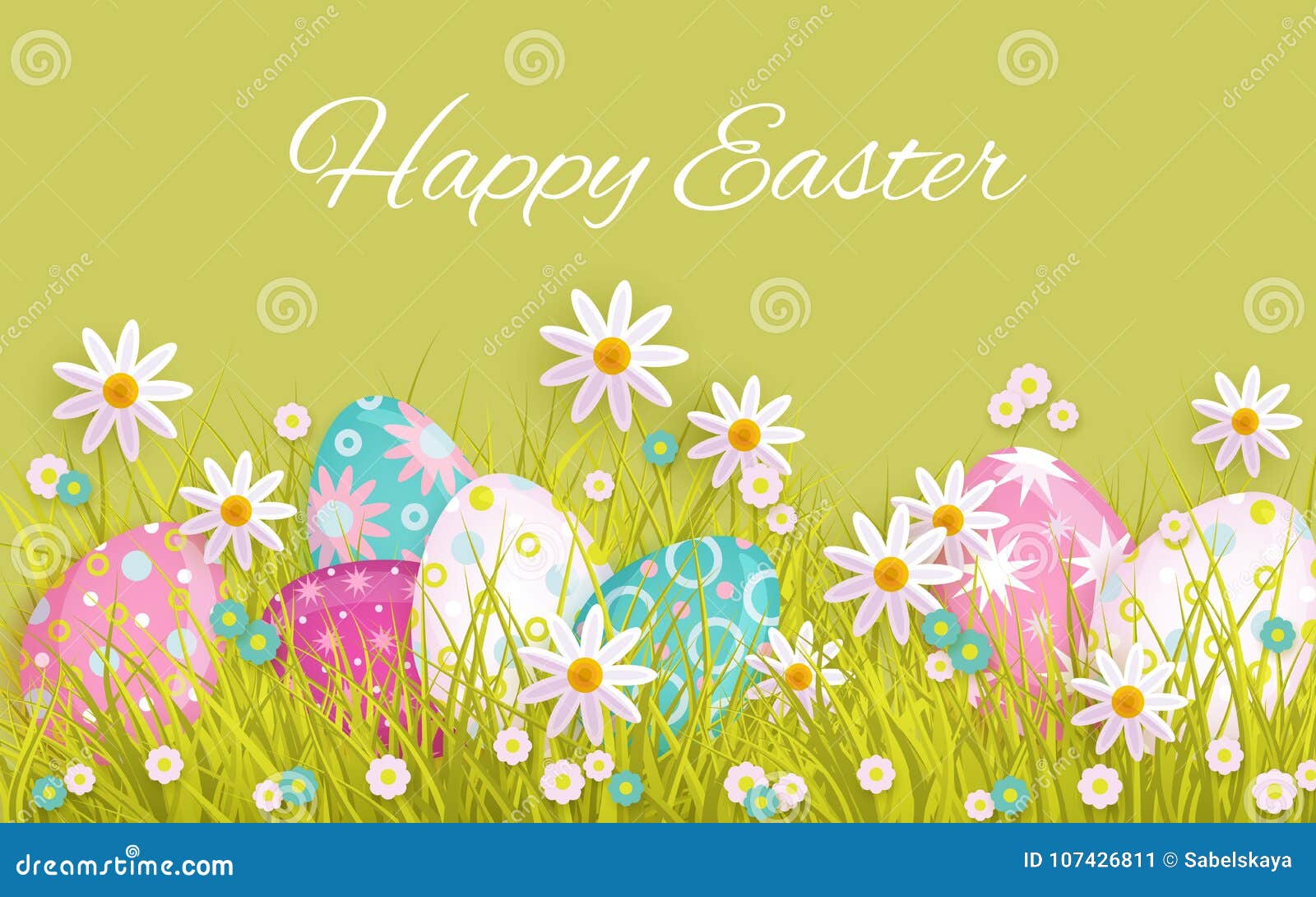 Vector Easter Spring Poster with Eggs, Flowers Stock Vector ...