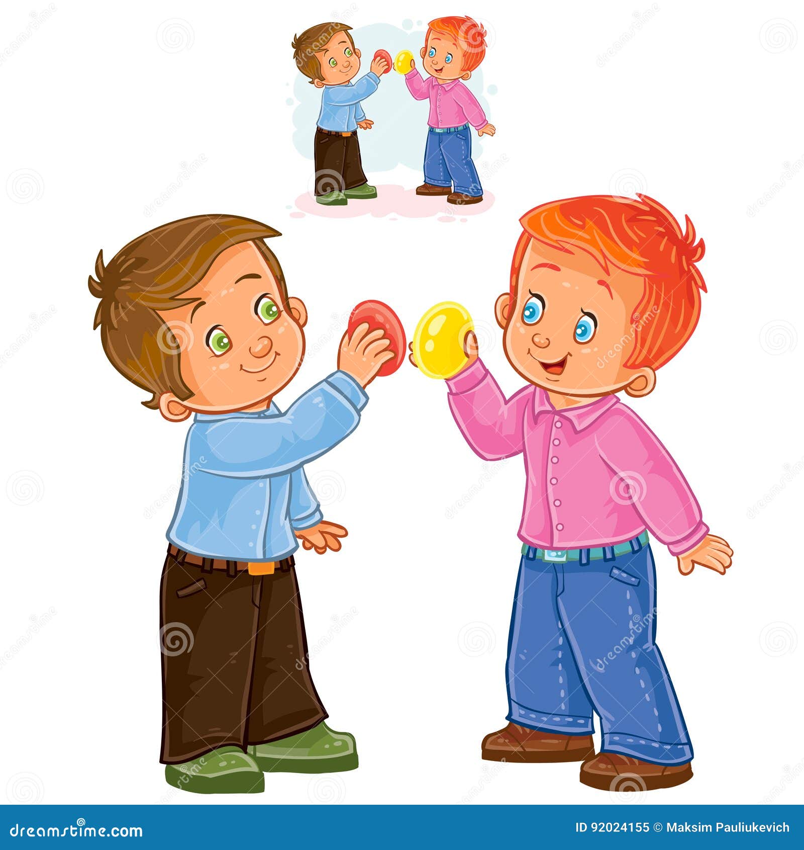 Vector Easter Illustration of Two Small Boys and a Traditional Egg ...