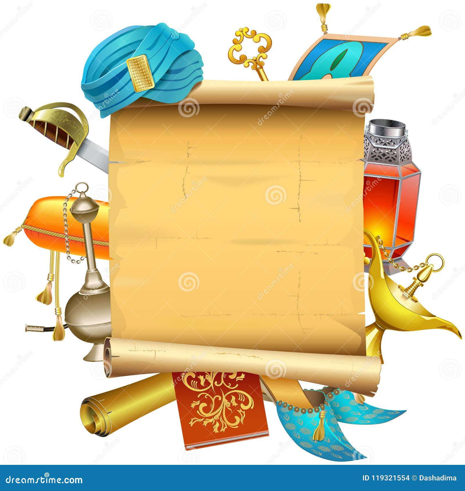 Vector Set Of 11 Eastern Islamic Cultural Items. Traditional Arabic ...