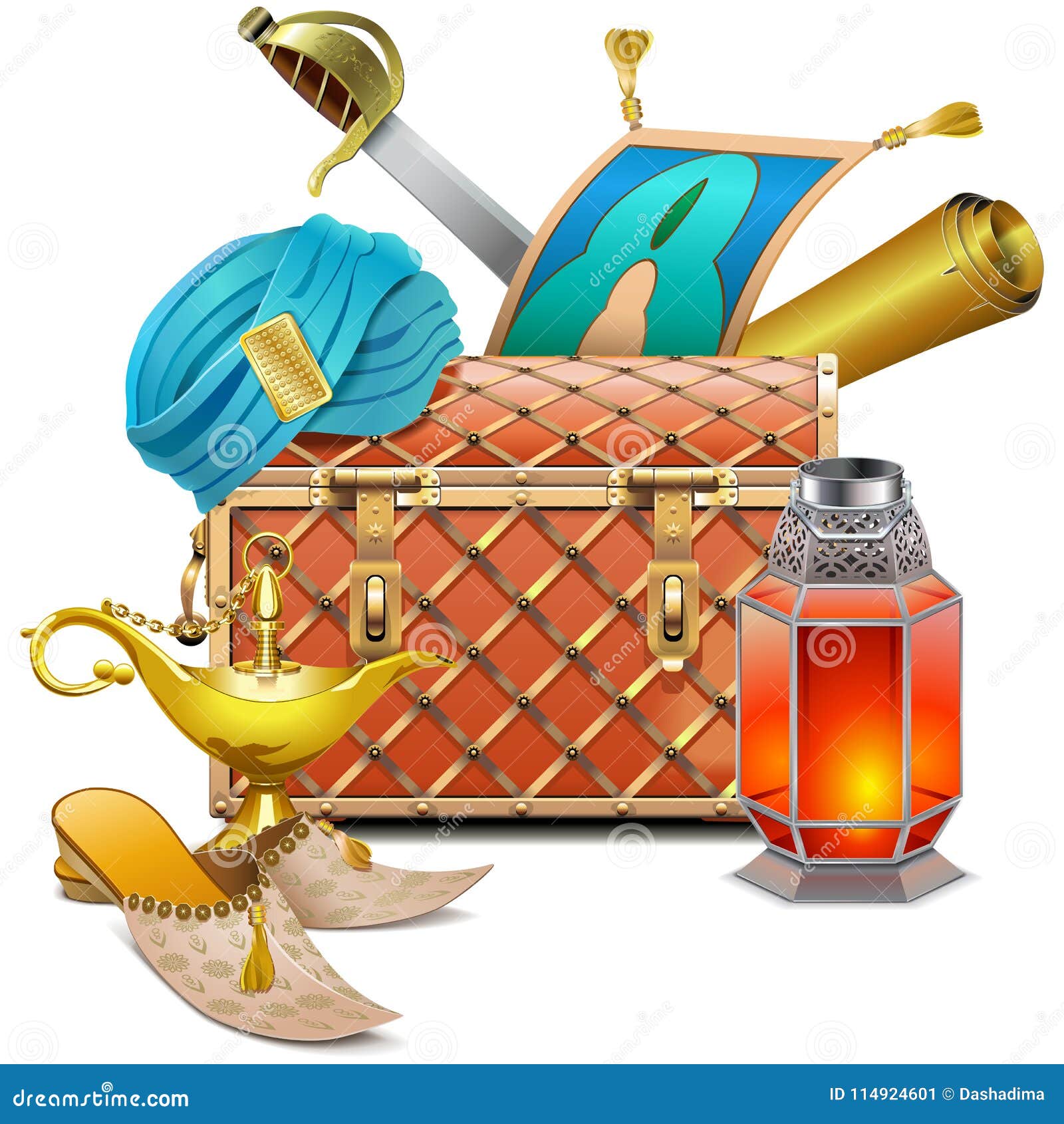 Vector Set Of 11 Eastern Islamic Cultural Items. Traditional Arabic ...