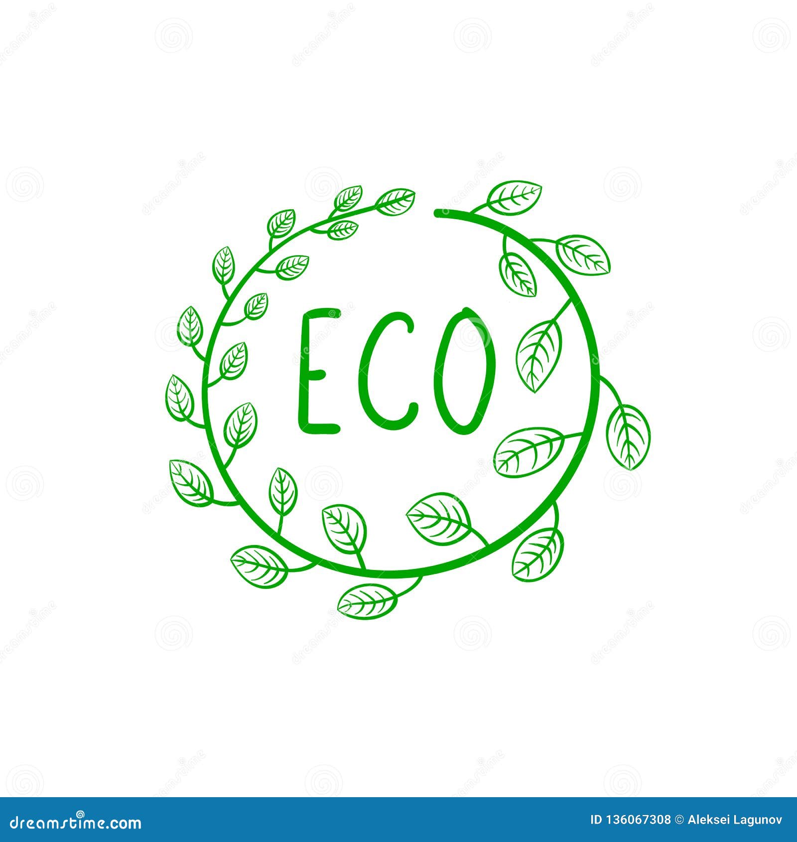 Vector Eco Hand Drawn Design Element, Green Drawing Isolated on White ...