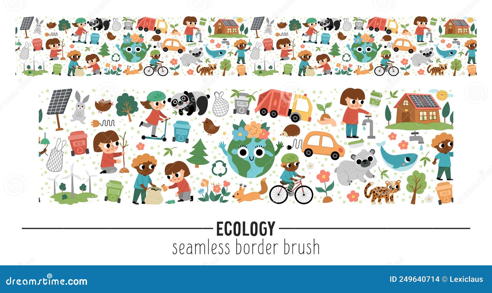 Vector Ecological Horizontal Seamless Pattern Brush with Cute Children ...