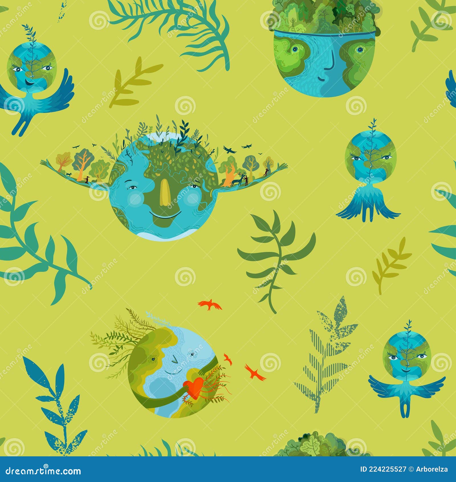 Vector Ecological Seamless Pattern with Cute Planet Earth Stock Vector ...