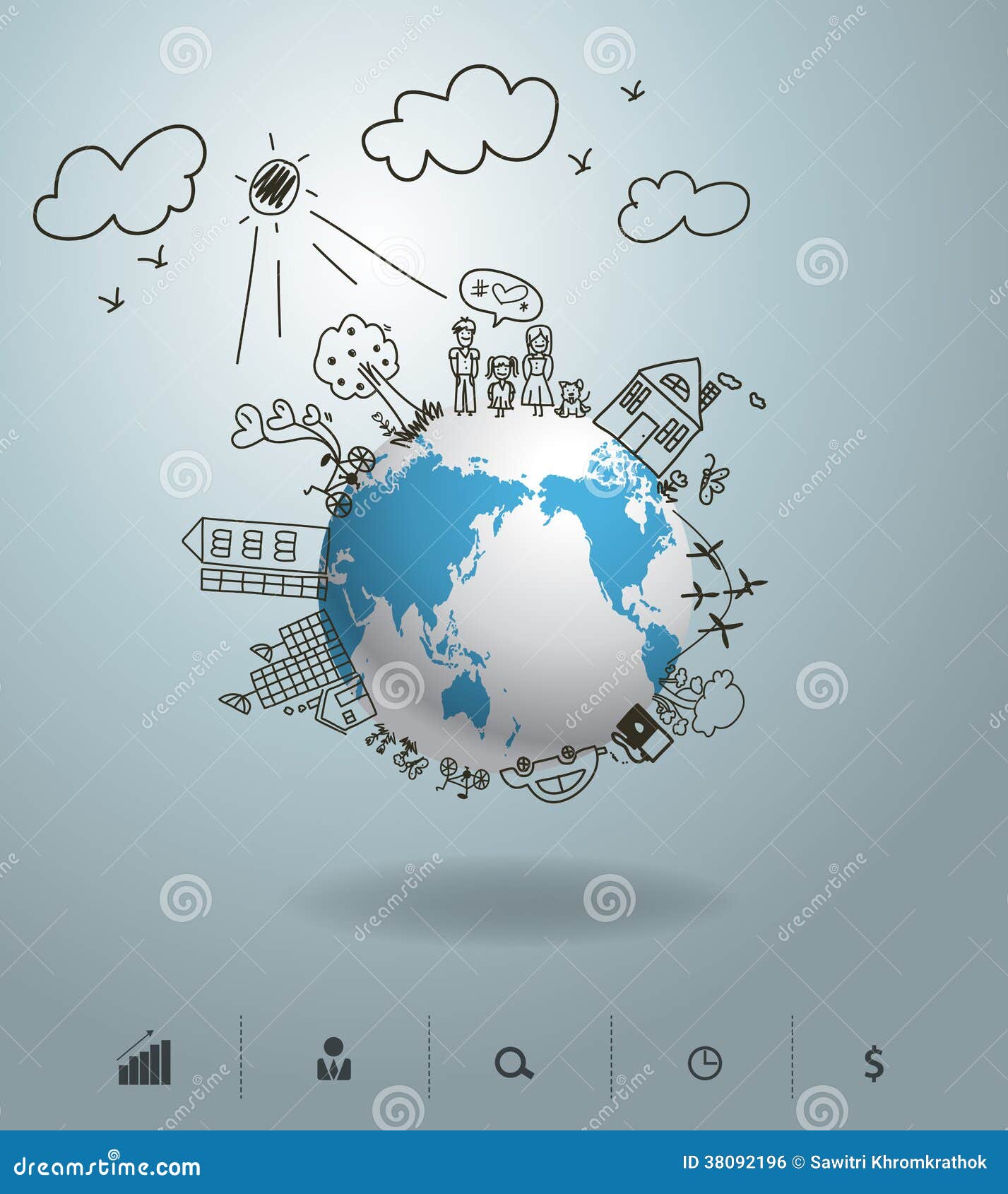 Vector Ecology Concept Creative Drawing on Global Stock Vector ...