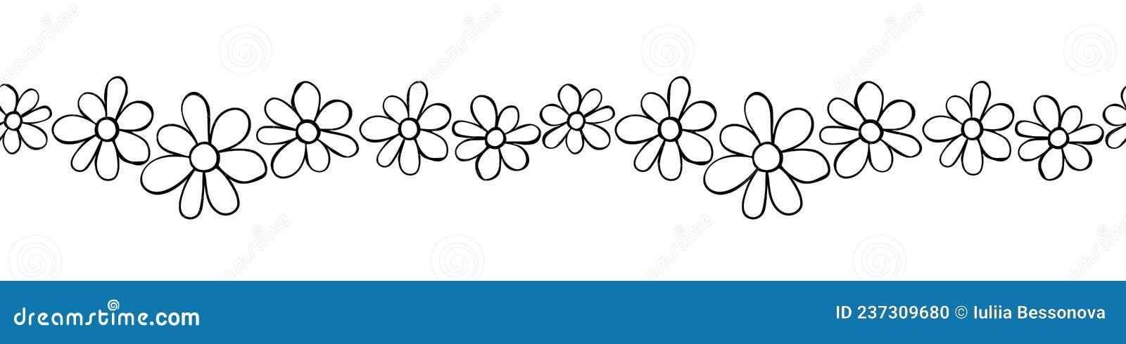 Vector Edging, Ribbon, Border from Outline Small Flowers. Nature ...