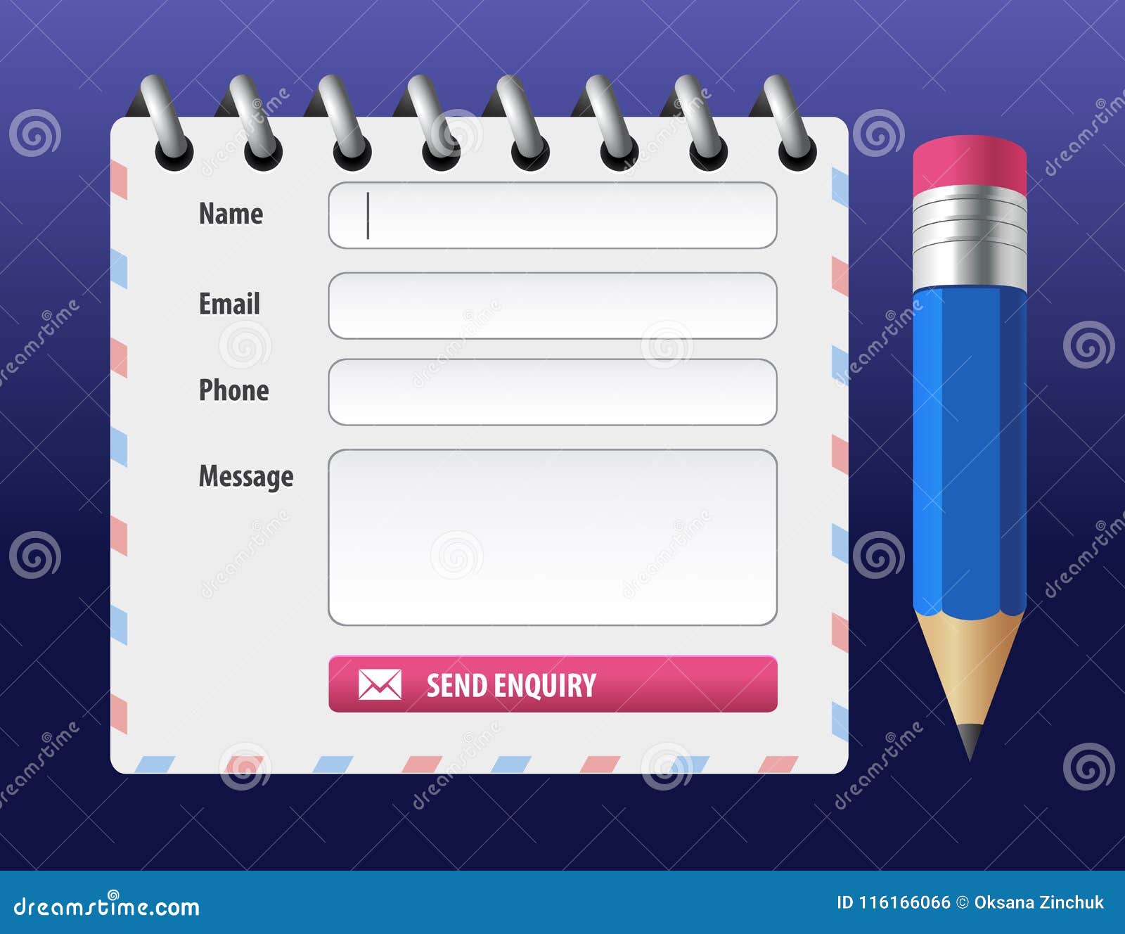 Vector Editable Contact Form with Pencil Stock Vector - Illustration of ...