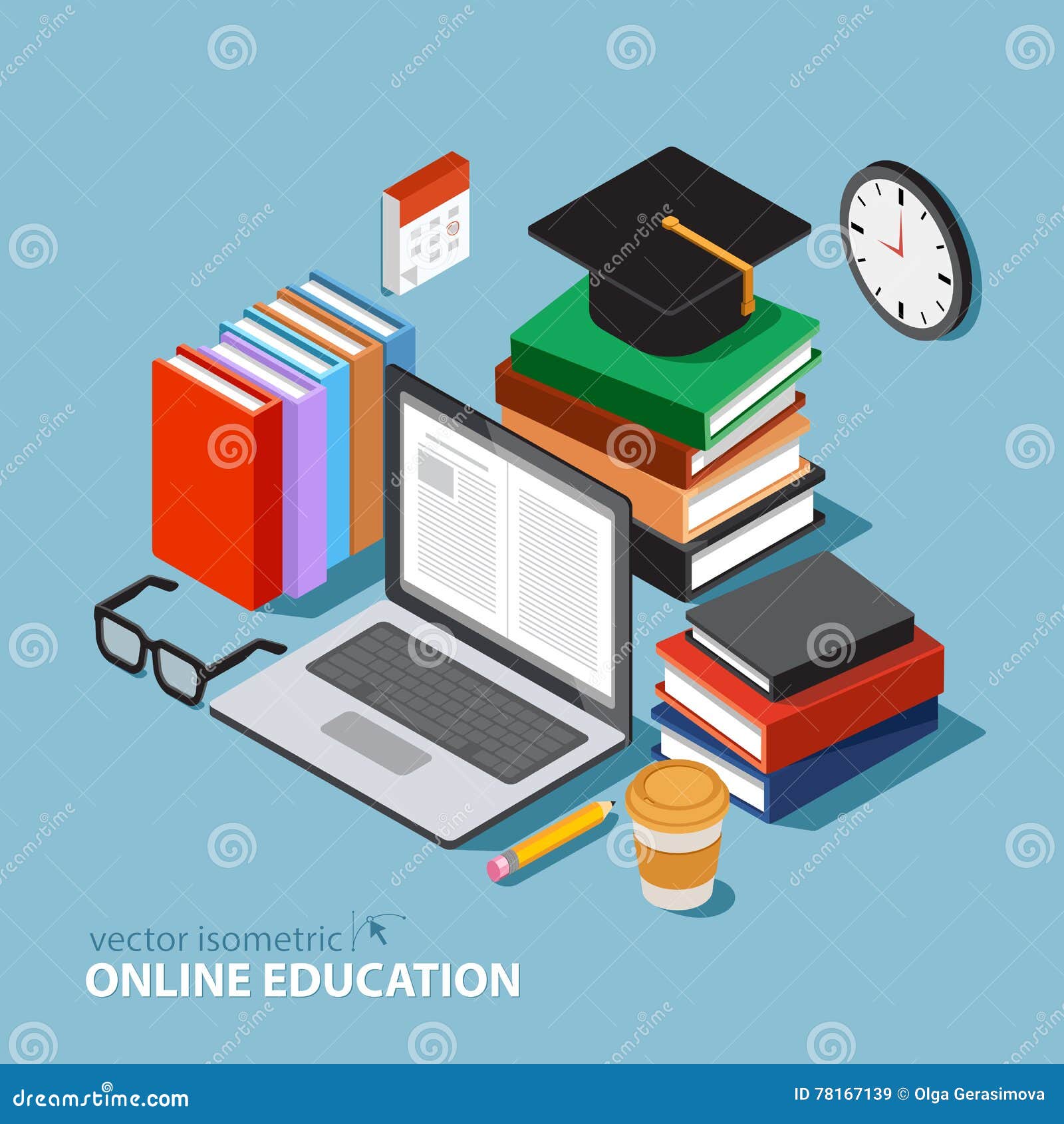 Vector Education Concept. Flat Isometric. Online Training Courses Stock ...
