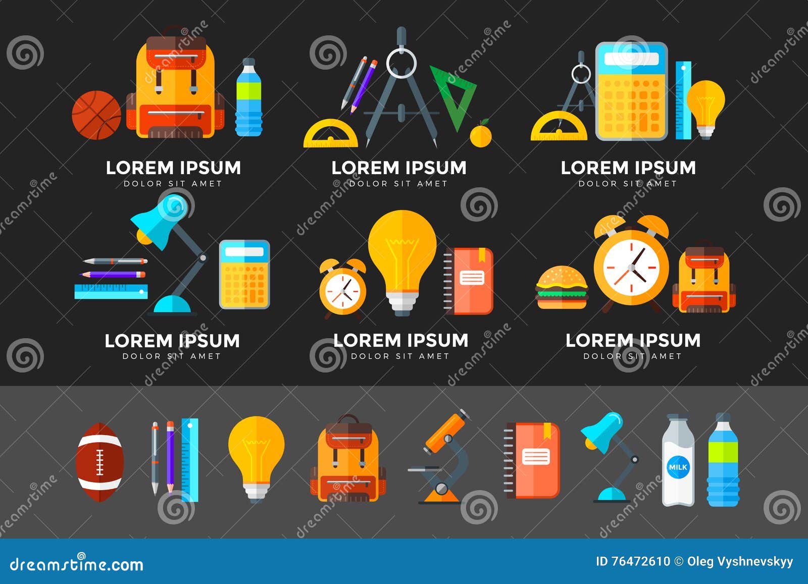 Vector Education Icons Set. High School Object in Flat Style on Stock ...
