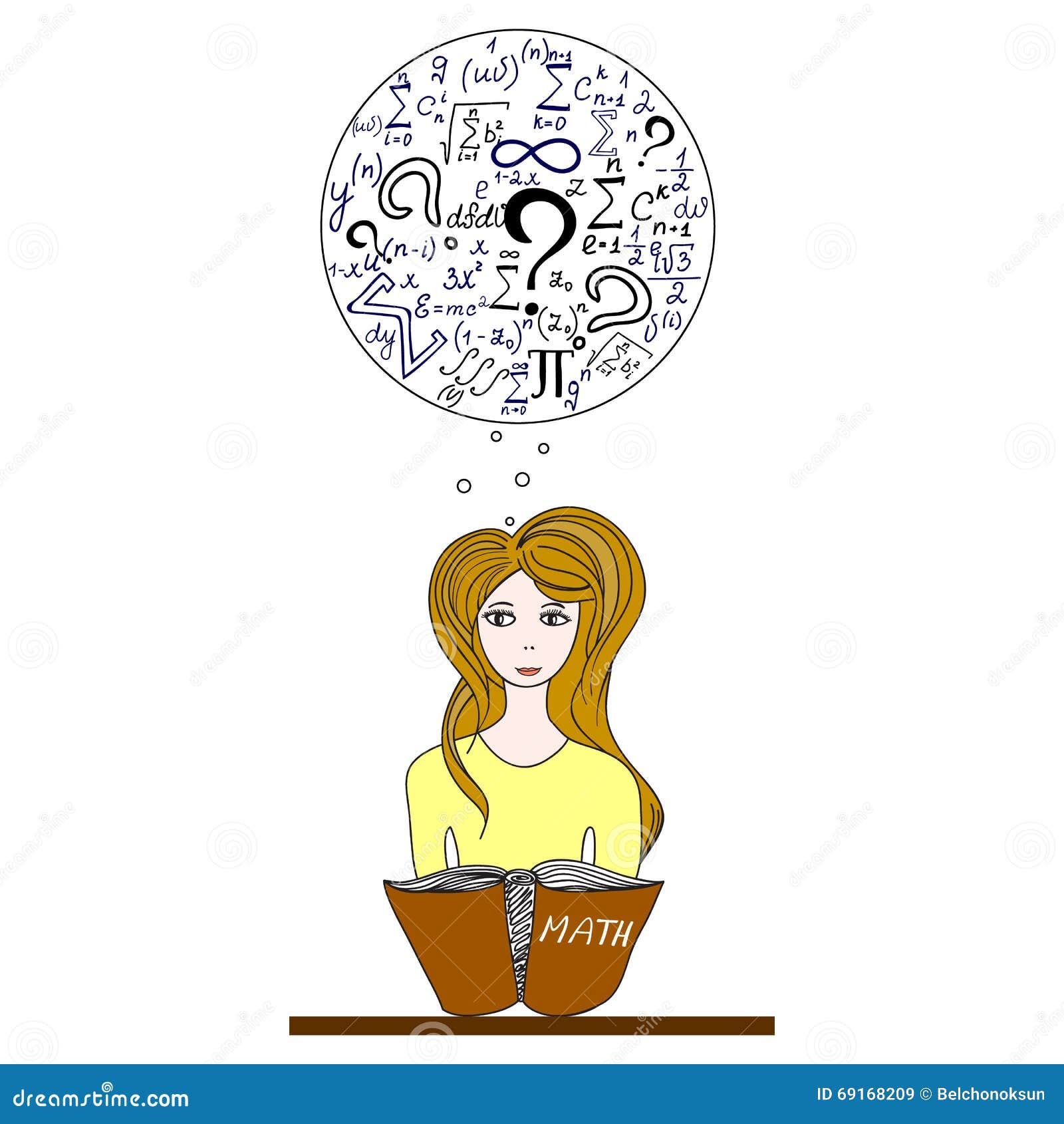 Vector Education Illustration with a Beautiful Girl Sitting at Desk ...