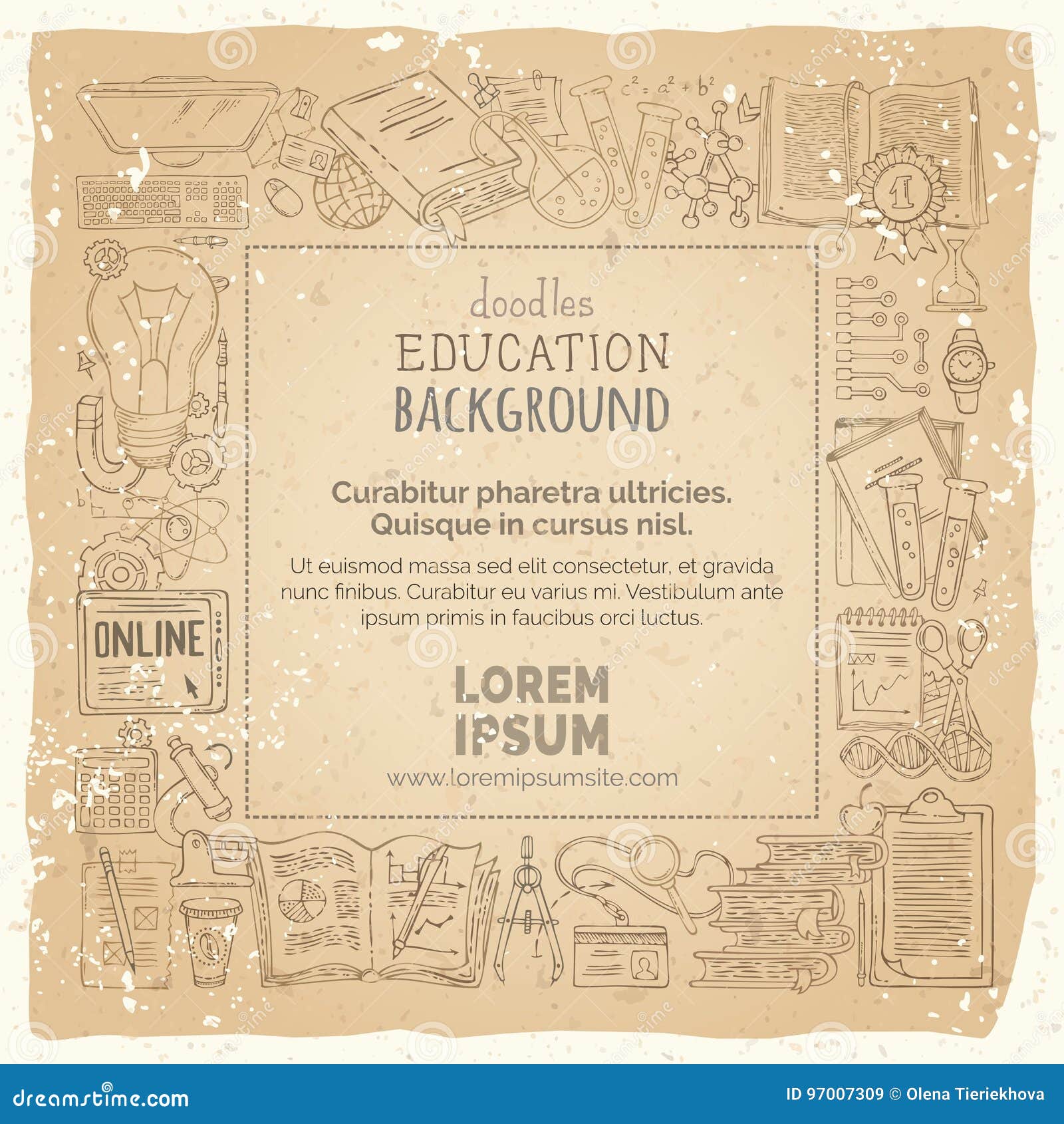 Vector Education Square Frame on Old Vintage Paper. Stock Vector ...