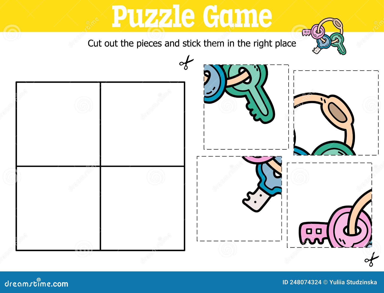 Game To Cut and Stick Pieces with Doodle Key Stock Vector ...