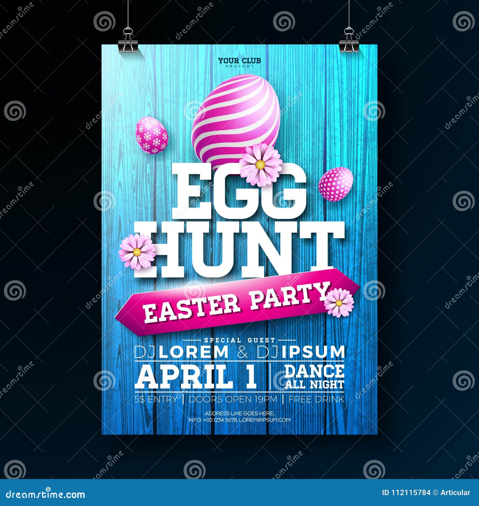 Easter Flyer. Template For Your Project. Cartoon Cute Bunny Looking Out ...