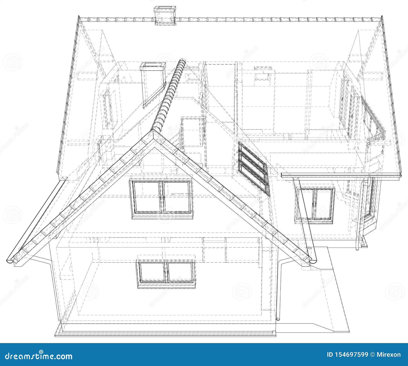 Vector El Bosquejo De La Caba?a Con Un Tejado Ejemplo Creado De 3d ...