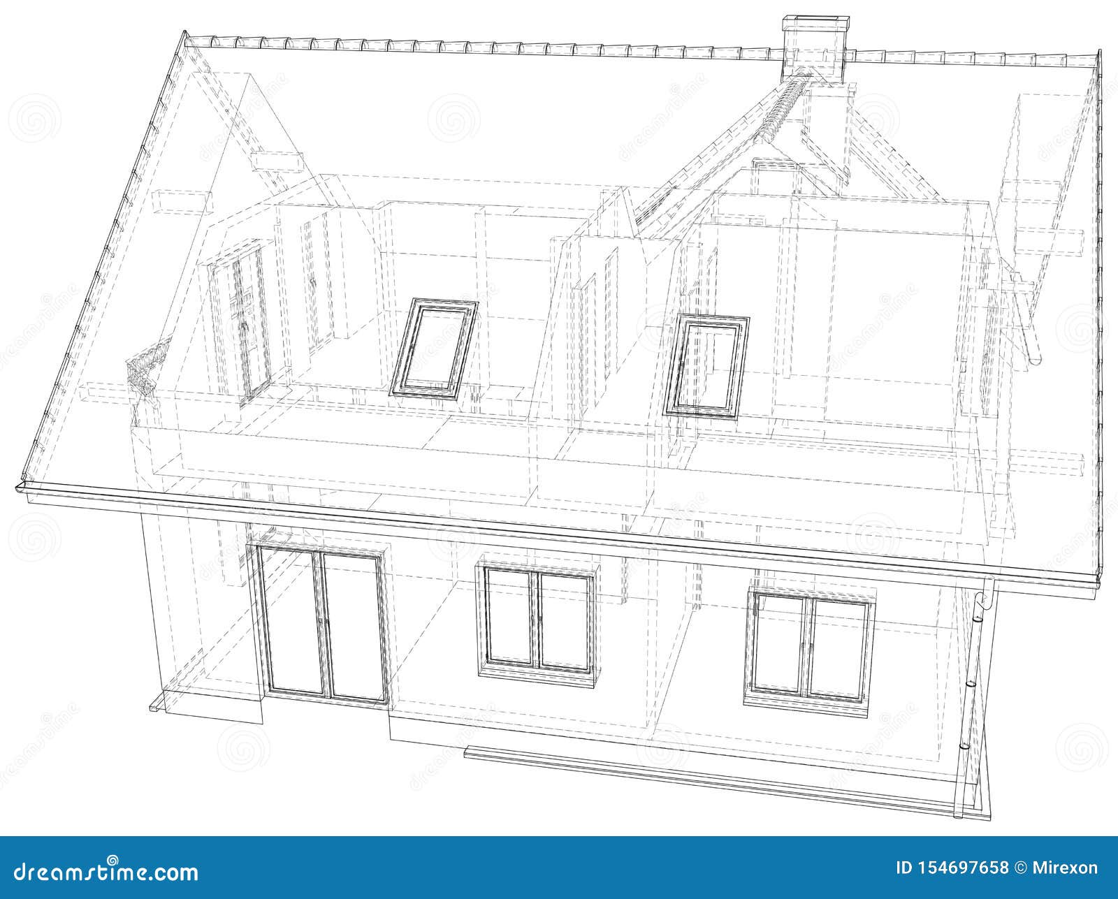 Vector El Bosquejo De La Caba?a Con Un Tejado Ejemplo Creado De 3d ...