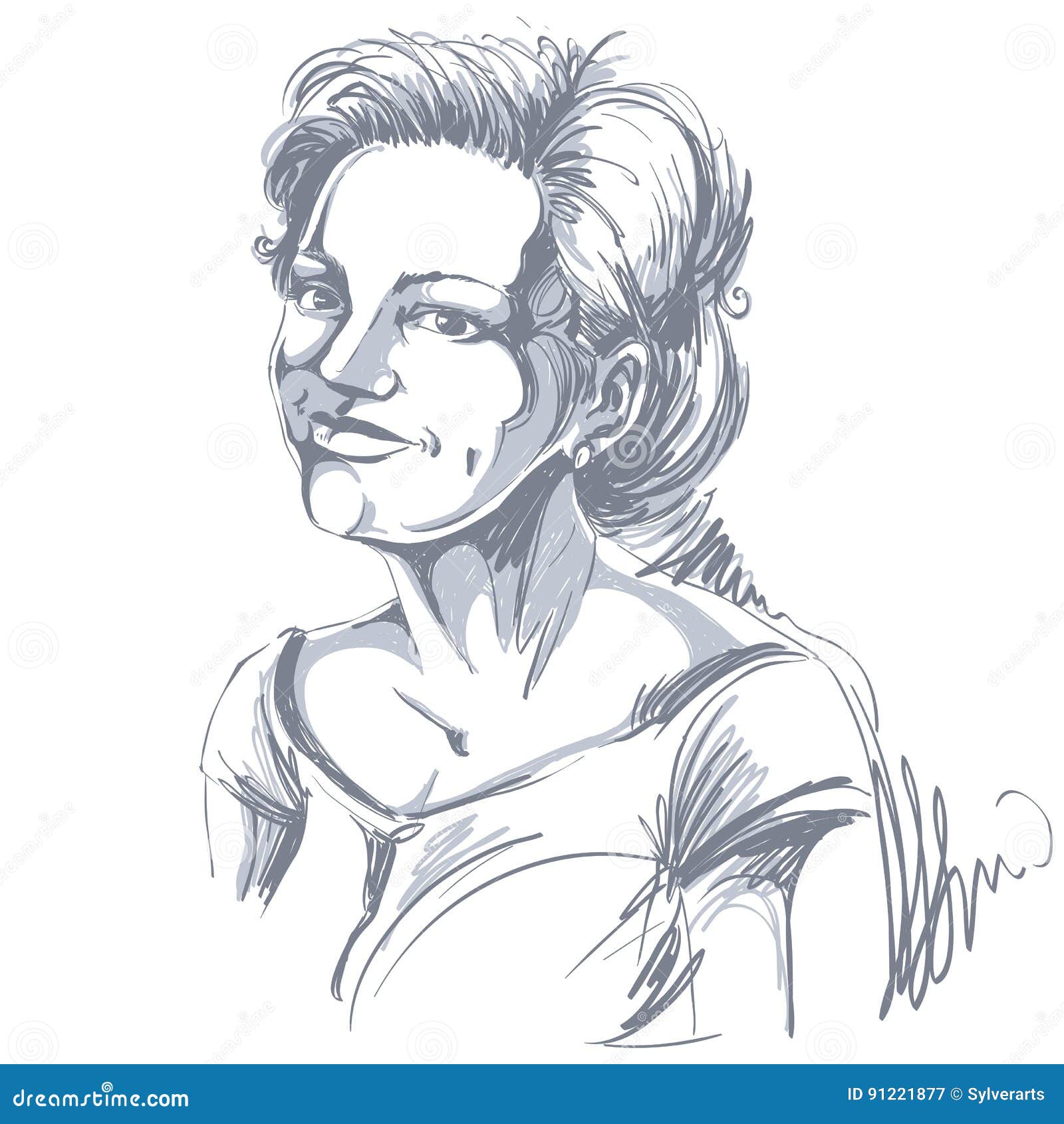 Vector El Dibujo De La Mujer Contenta Sonriente Con Corte De Pelo ...