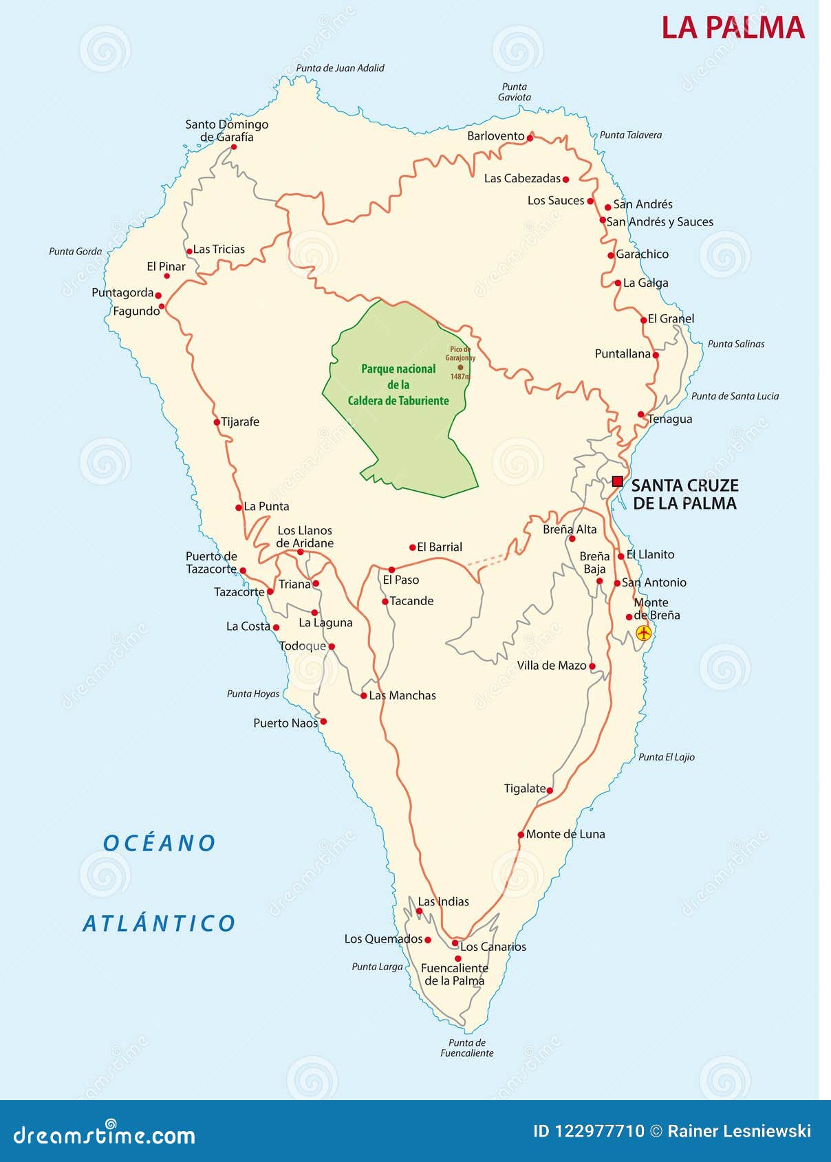 Vector El Mapa De Camino Del La Palma De Canarias Ilustración del ...