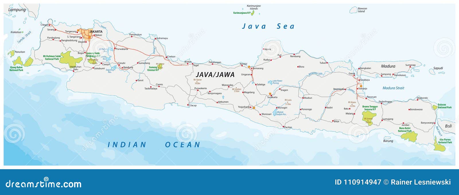 Vector El Mapa Del Camino Y Del Parque Nacional De La Isla Indonesia ...
