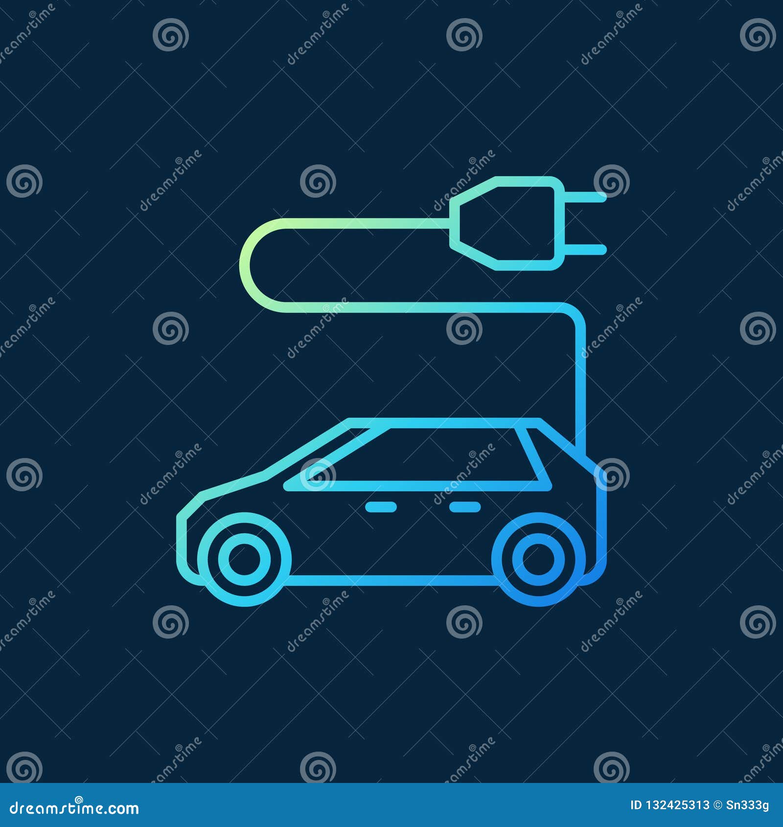 Vector Electric Car with Plug Colored Icon in Thin Line Style Stock ...