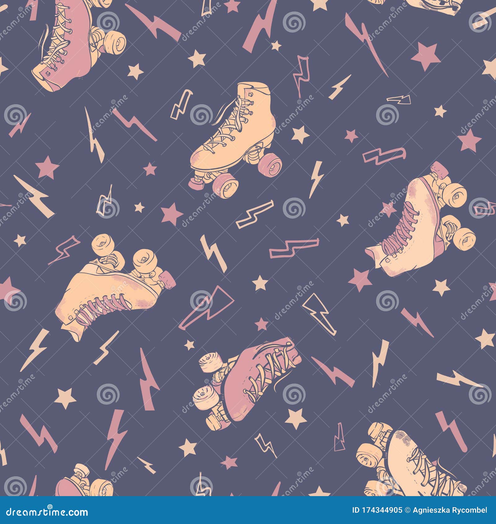 Vector Electric Roller Skating in Retro Colors Seamless Pattern ...