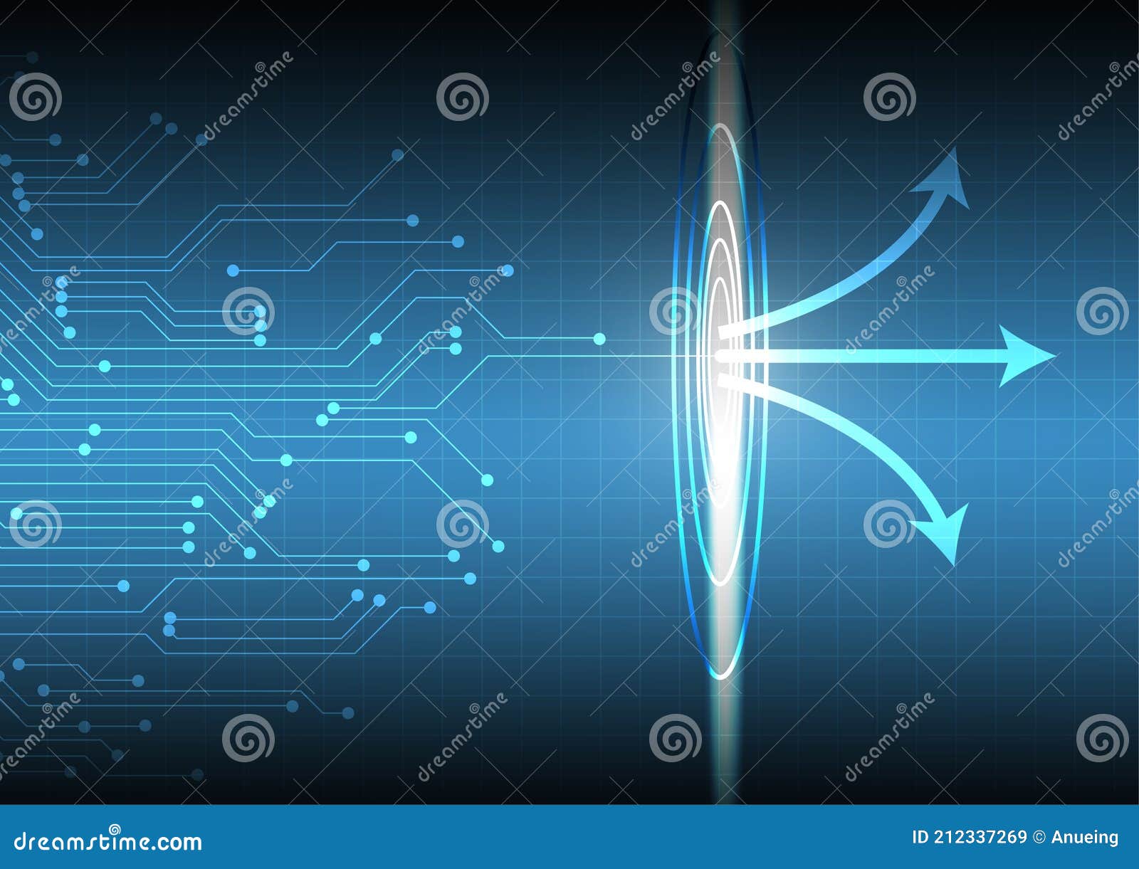 Vector : Electronic Circuit and Arrows on Blue Grid Stock Vector ...