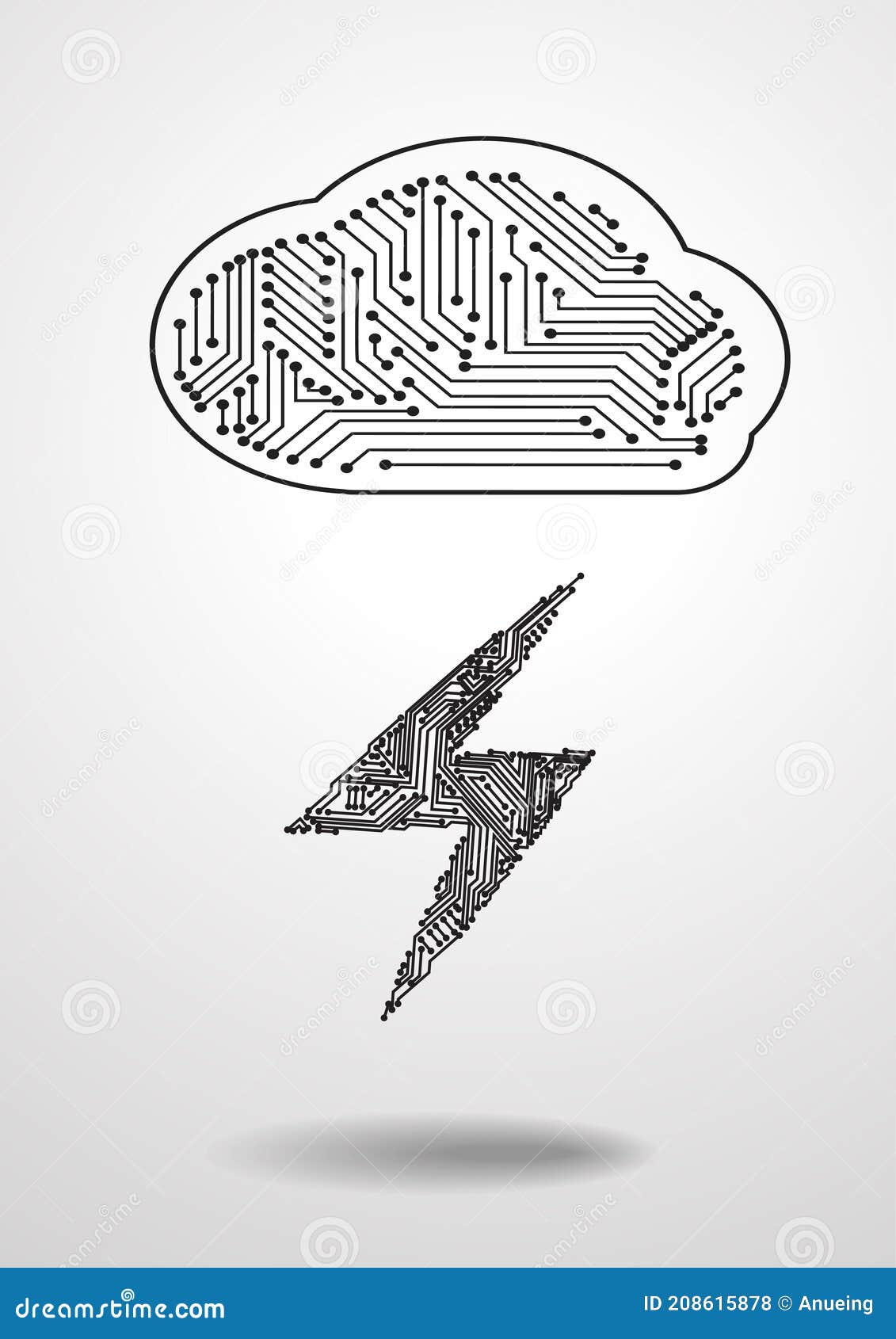 Vector : Electronic Circuit Inside Lighting and Cloud Symbol Stock ...