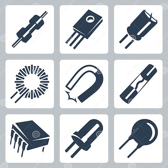 Vector Electronic Components Icons Set Stock Vector - Illustration of ...