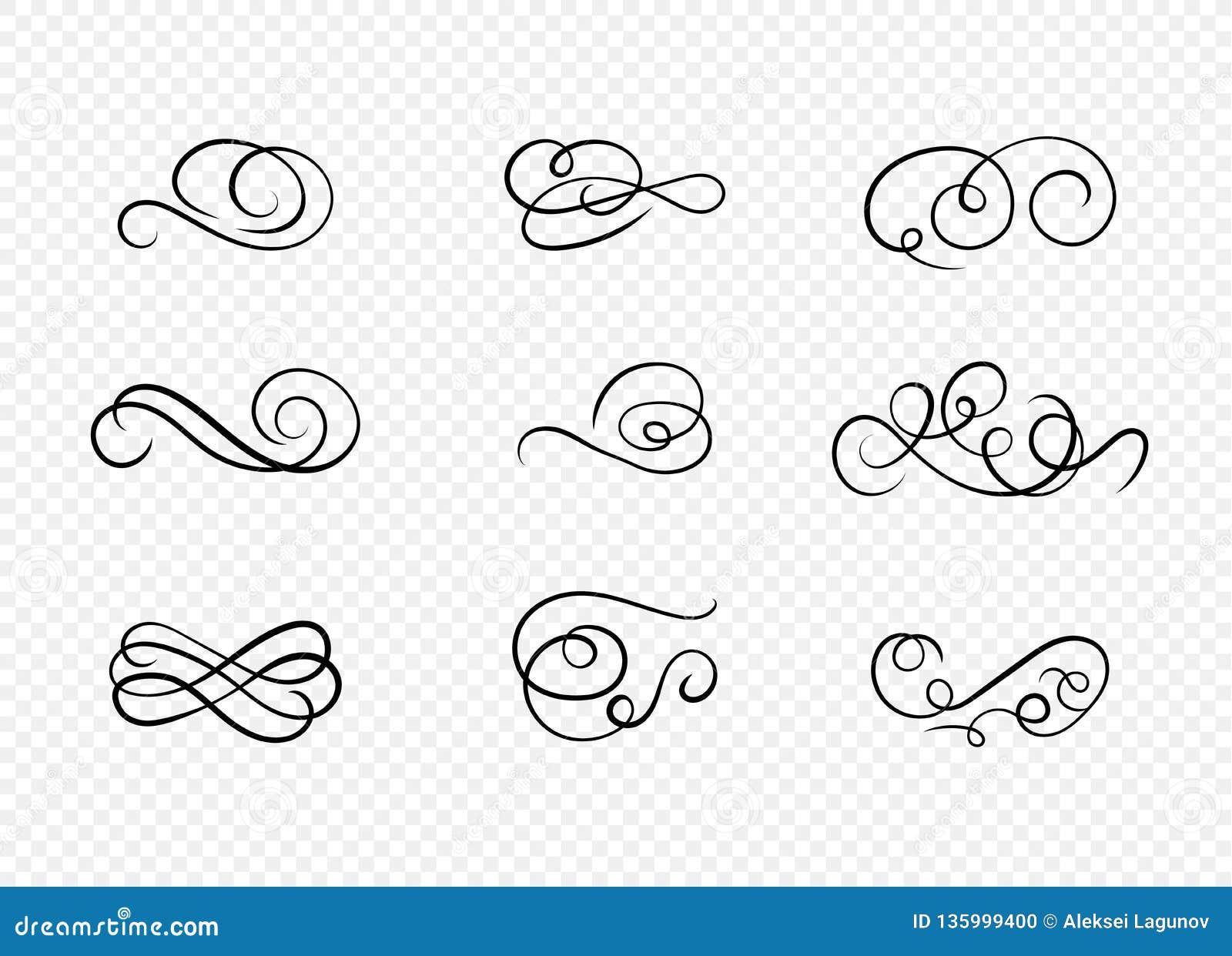 Vector Elegant Calligraphic Design Element Set Isolated on Light ...
