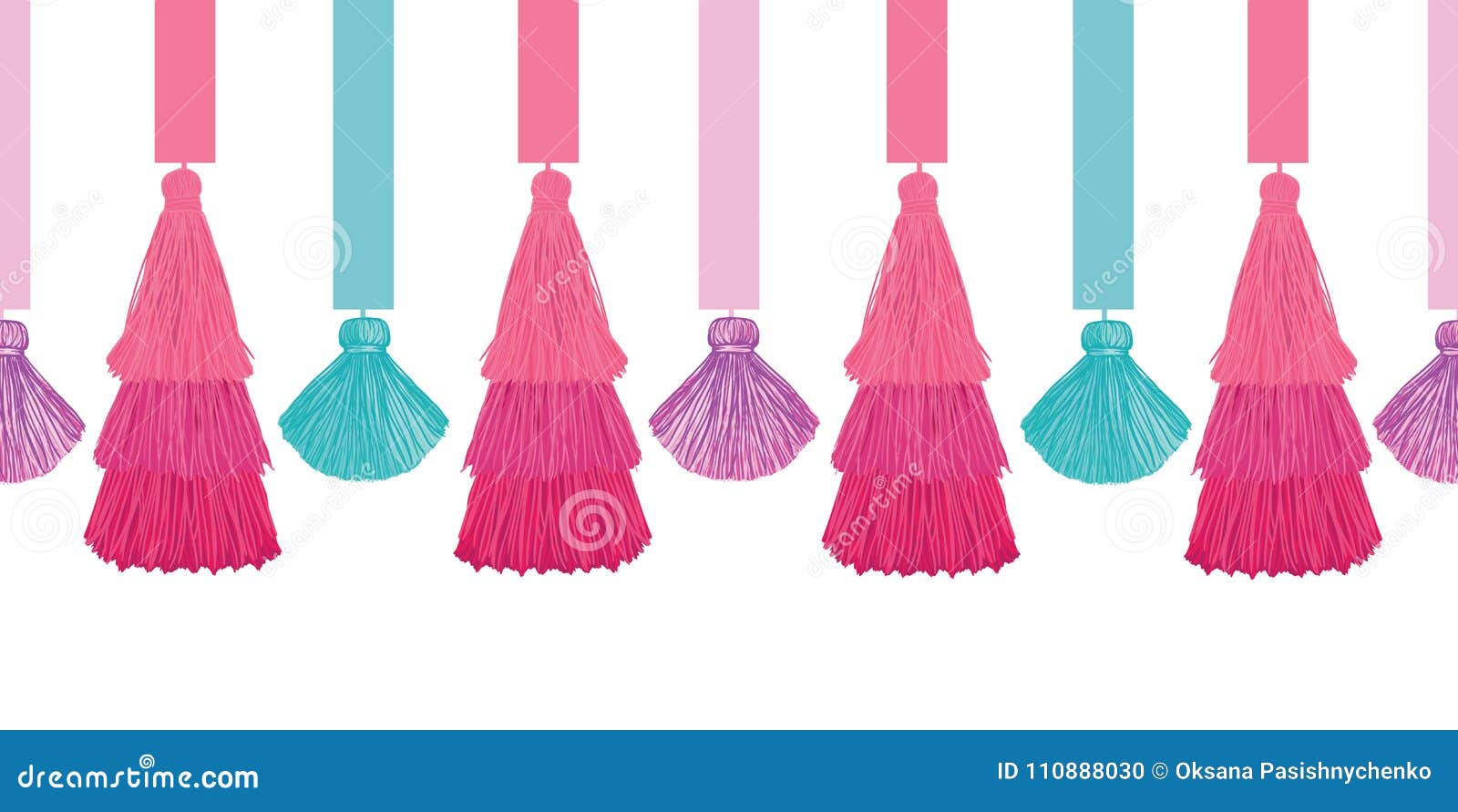 Vector Elegant Colorful Decorative Tassels and Ribbons Set Horizontal ...