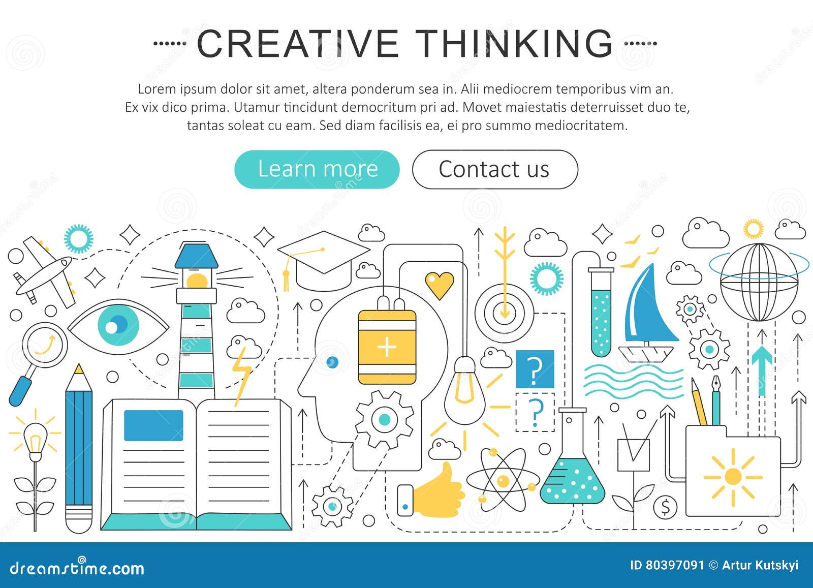 Vector Elegant Thin Flat Line Creative Thinking Concept. Website Header ...