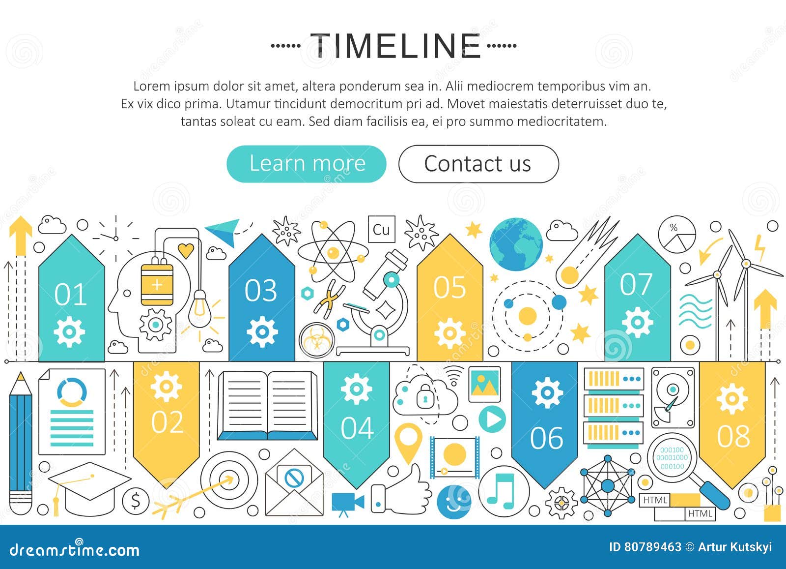 Vector Elegant Thin Flat Line Timeline Concept. Website Header Banner ...