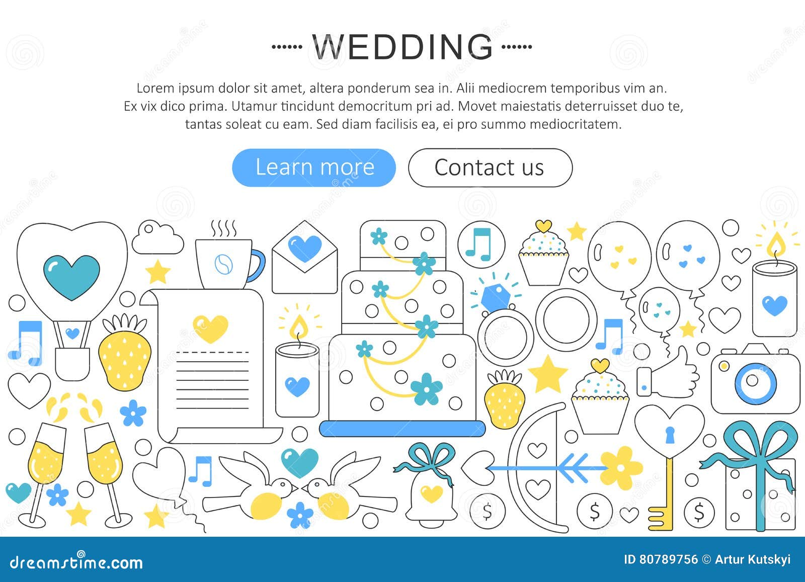 Vector Elegant Thin Flat Line Wedding Concept. Website Header Wedding Banner Elements Layout ...