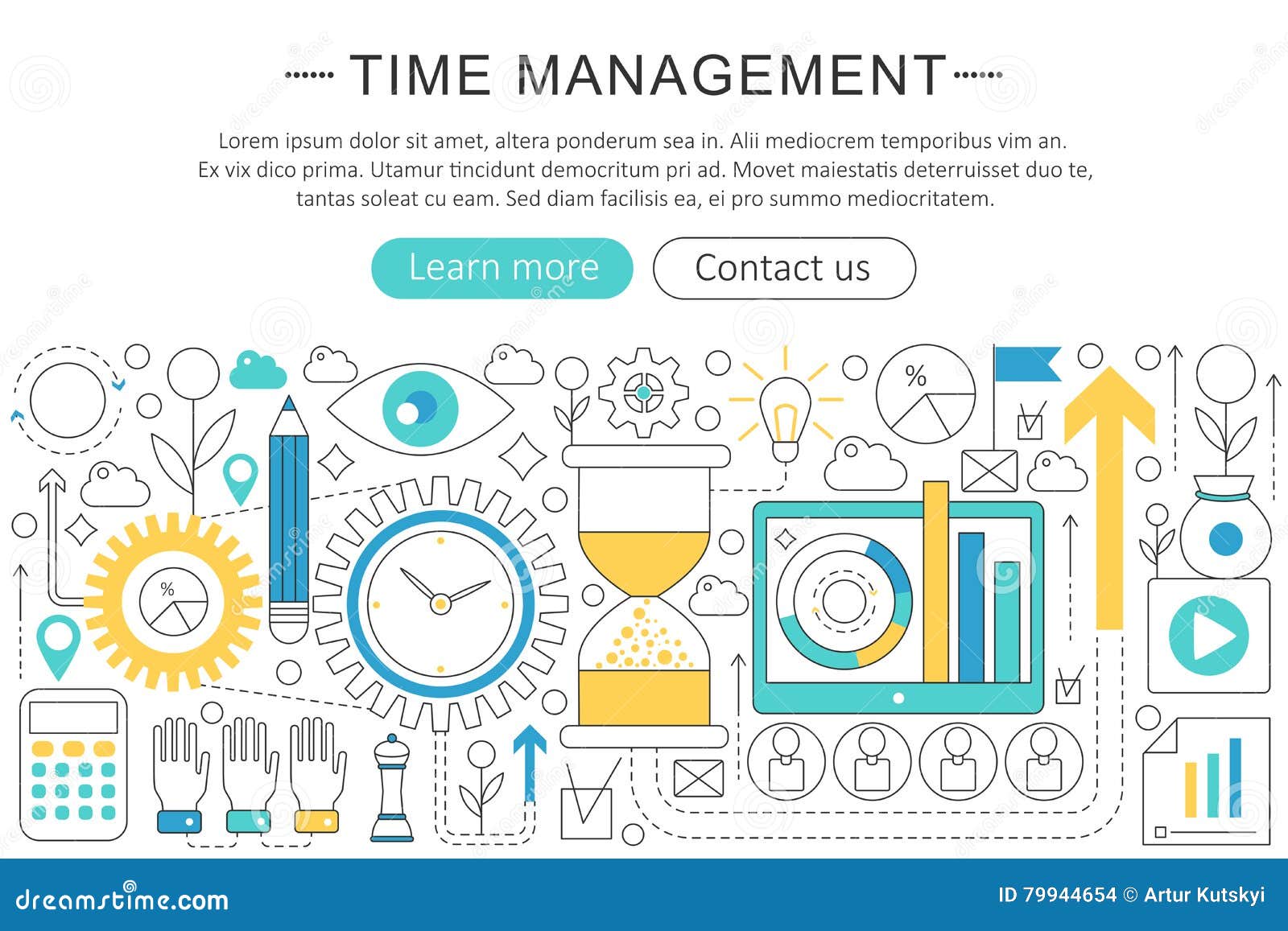 Vector Elegant Thin Line Flat Design Time Management Concept. Website ...