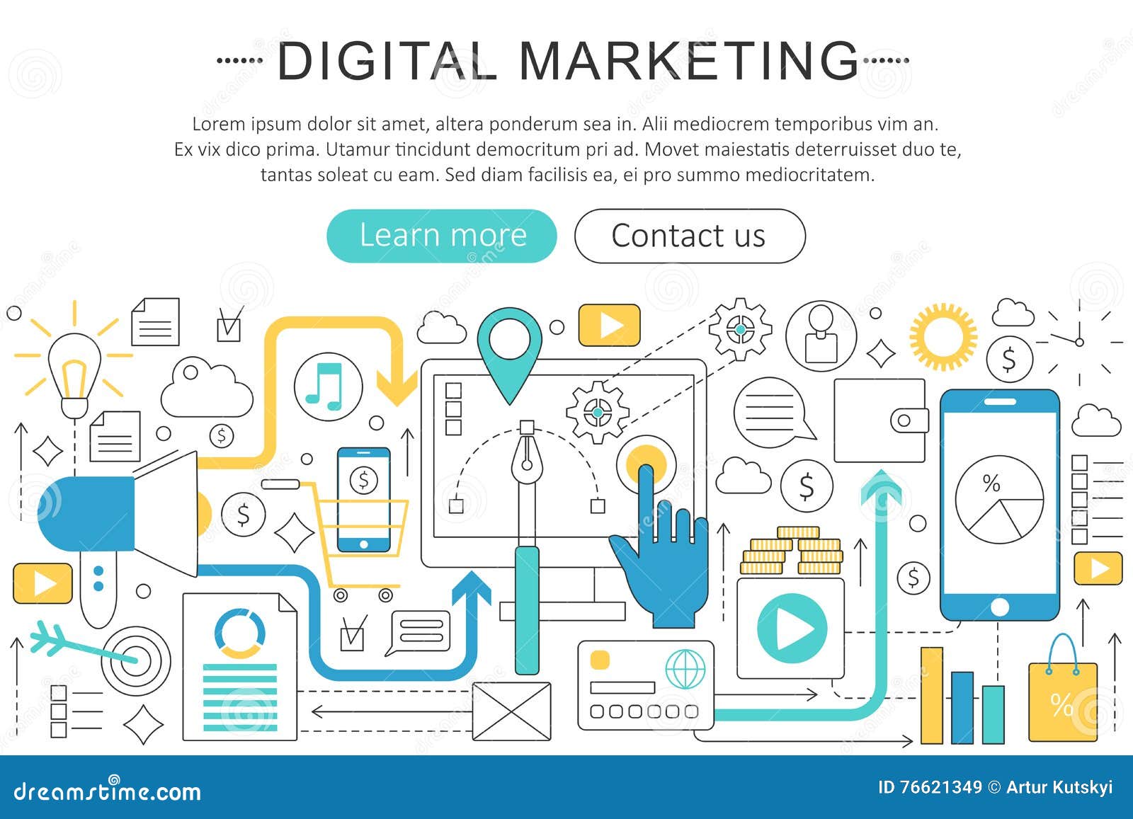 Vector Elegant Thin Line Flat Modern Art Design Digital Marketing ...