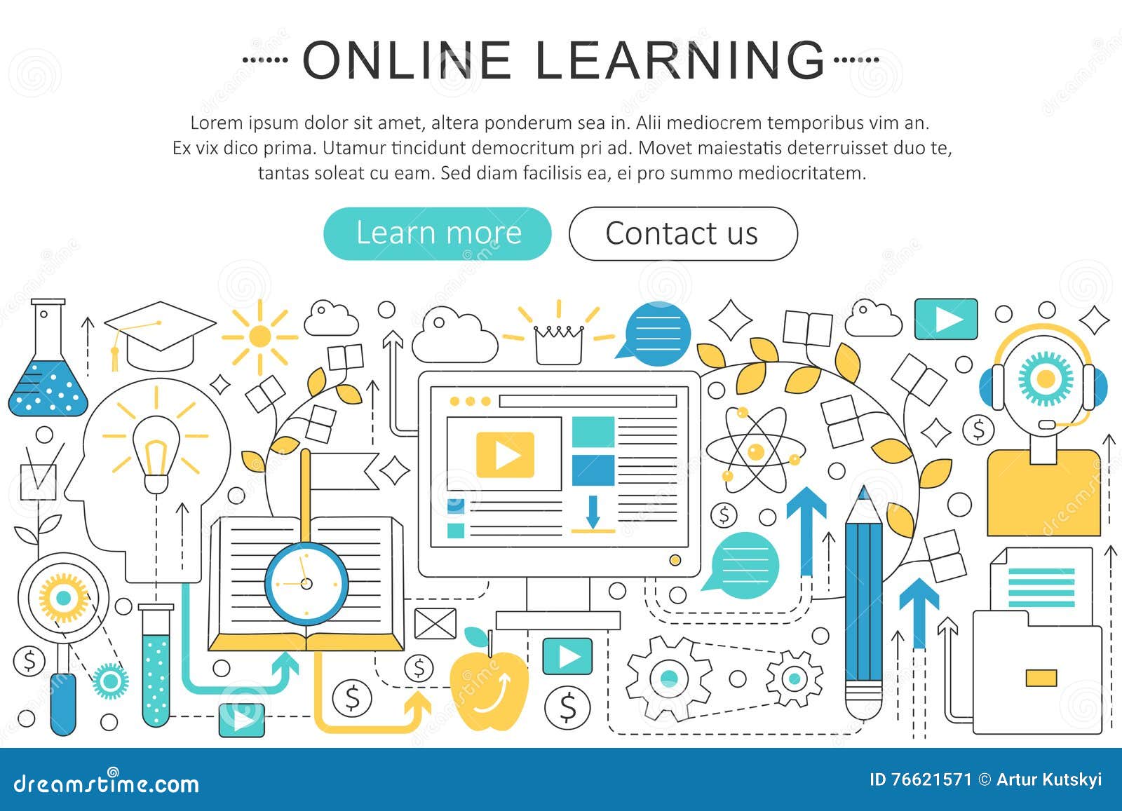 Vector Elegant Thin Line Flat Modern Art Design E-learning Online ...