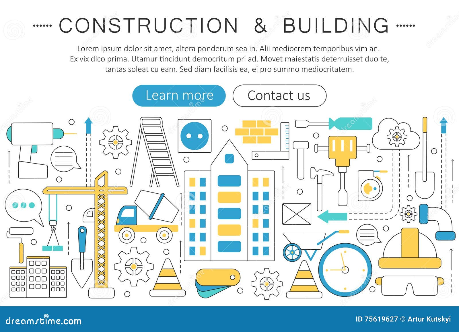 Vector Elegant Thin Line Flat Modern Building and Construction Tools ...