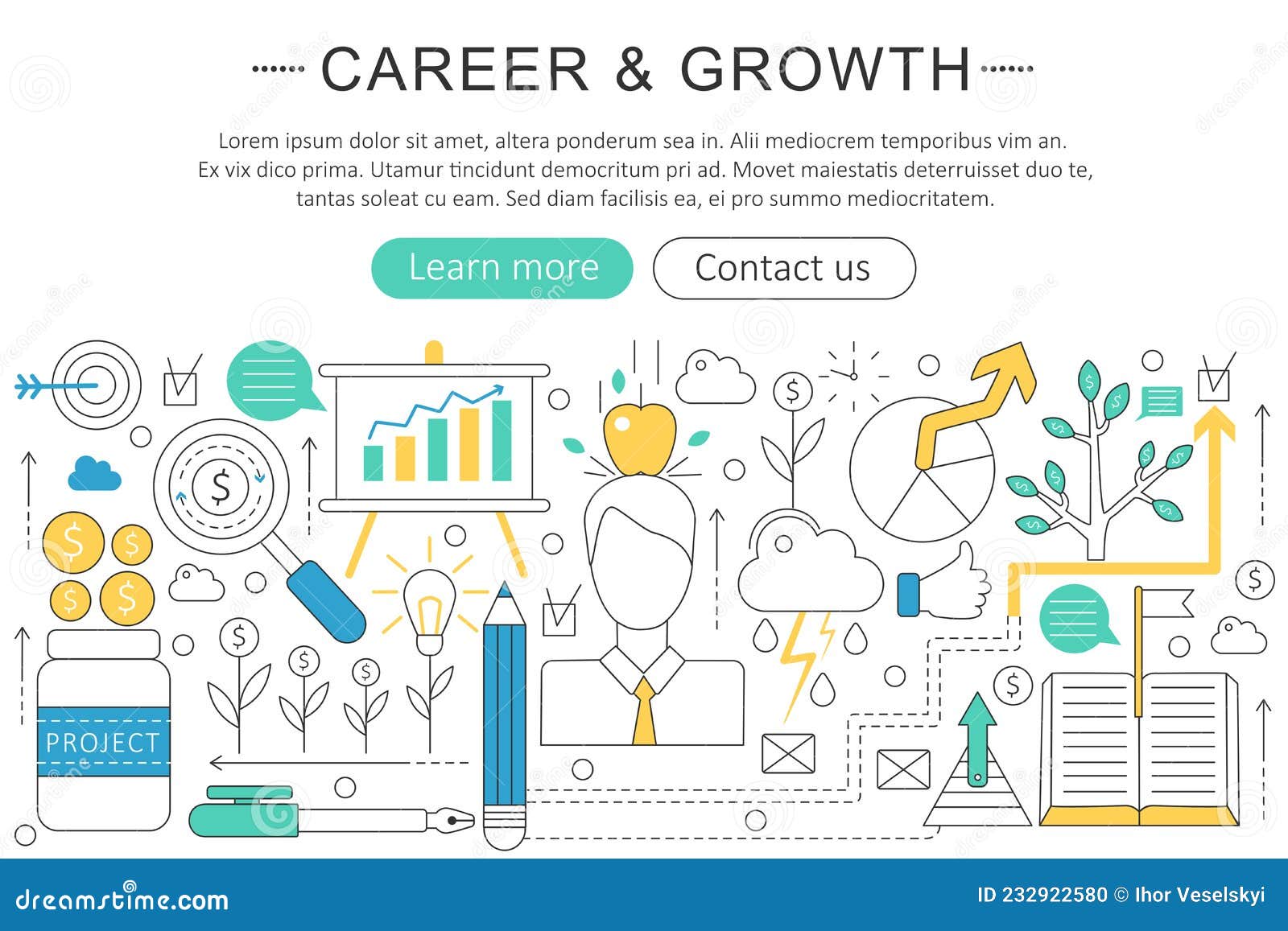 Vector Elegant Thin Line Flat Modern Career and Growing Concept. Website Header Banner Elements ...