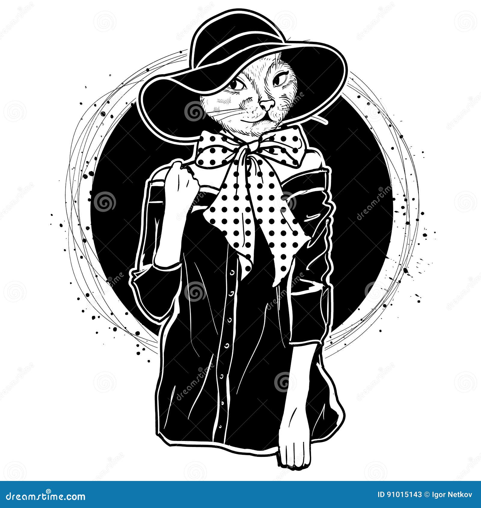 Vector Elegante Vrouw Met Kattenhoofd Vector Illustratie - Illustration ...