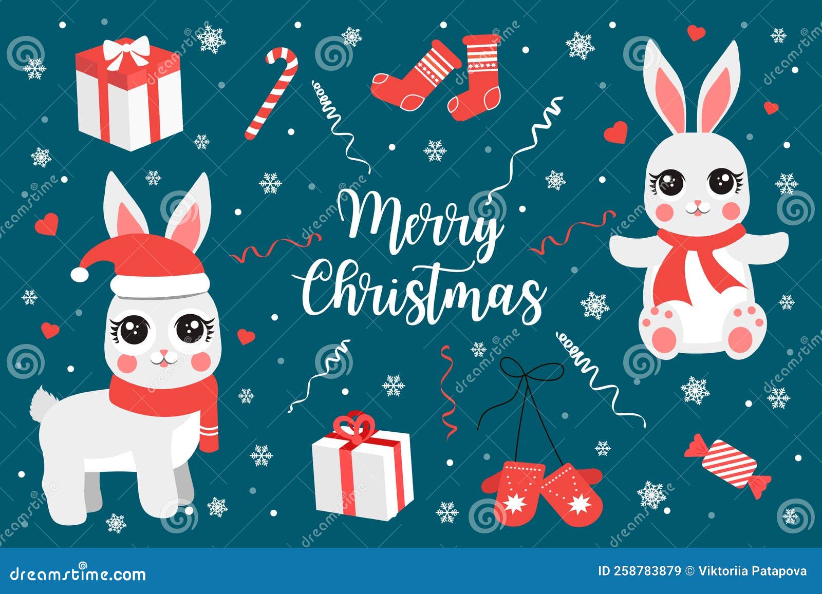 Vector Element Set for Christmas and New Year. Cute Little White Rabbit ...