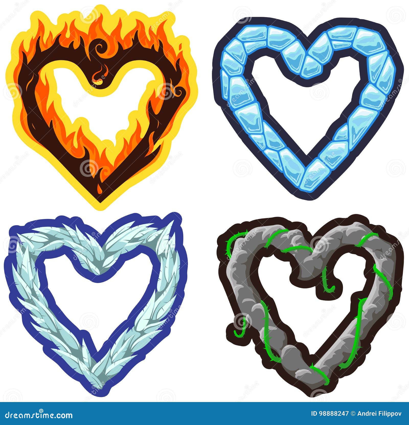 Vector elemental hearts. stock vector. Illustration of symbol - 98888247