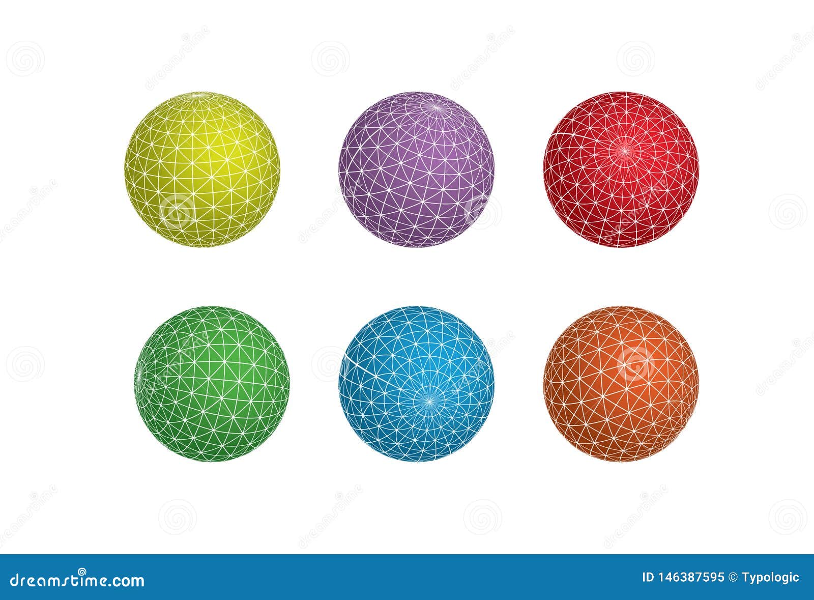 Set of 6 Colorful Vector Spheres Globes Lineart Abstract Polygonal ...