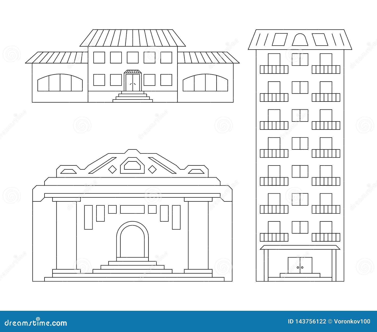 Vector Elements Icons of Urban Modern Buildings from Simple Outlines on ...