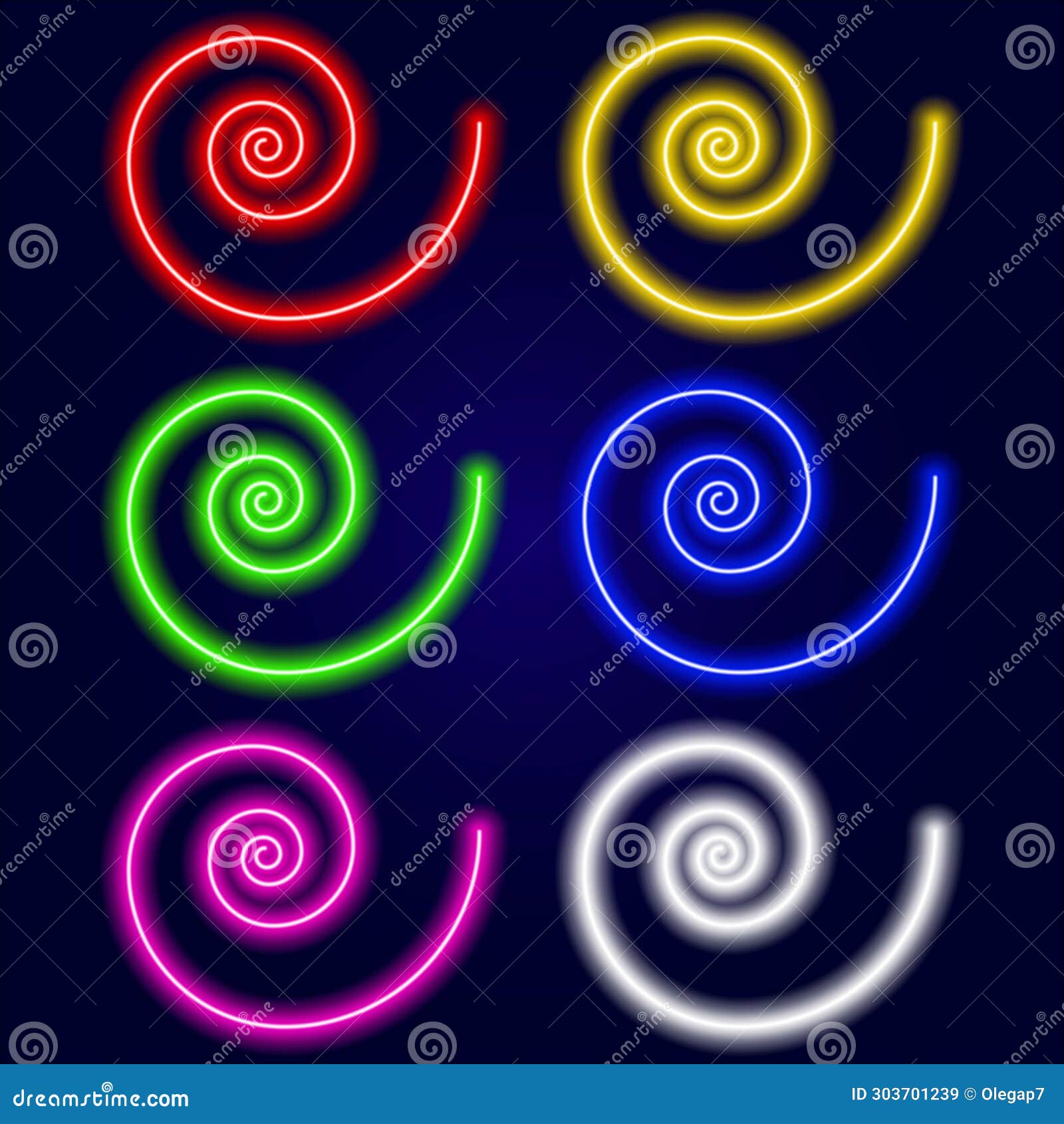 Vector Elements Multicolored Neon Spirals for Graphic Designers ...