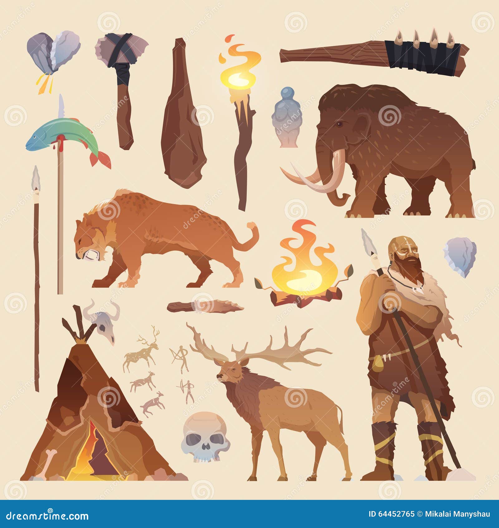 Vector Elements. Primitive Man. Stone Age. Stock Vector - Illustration ...