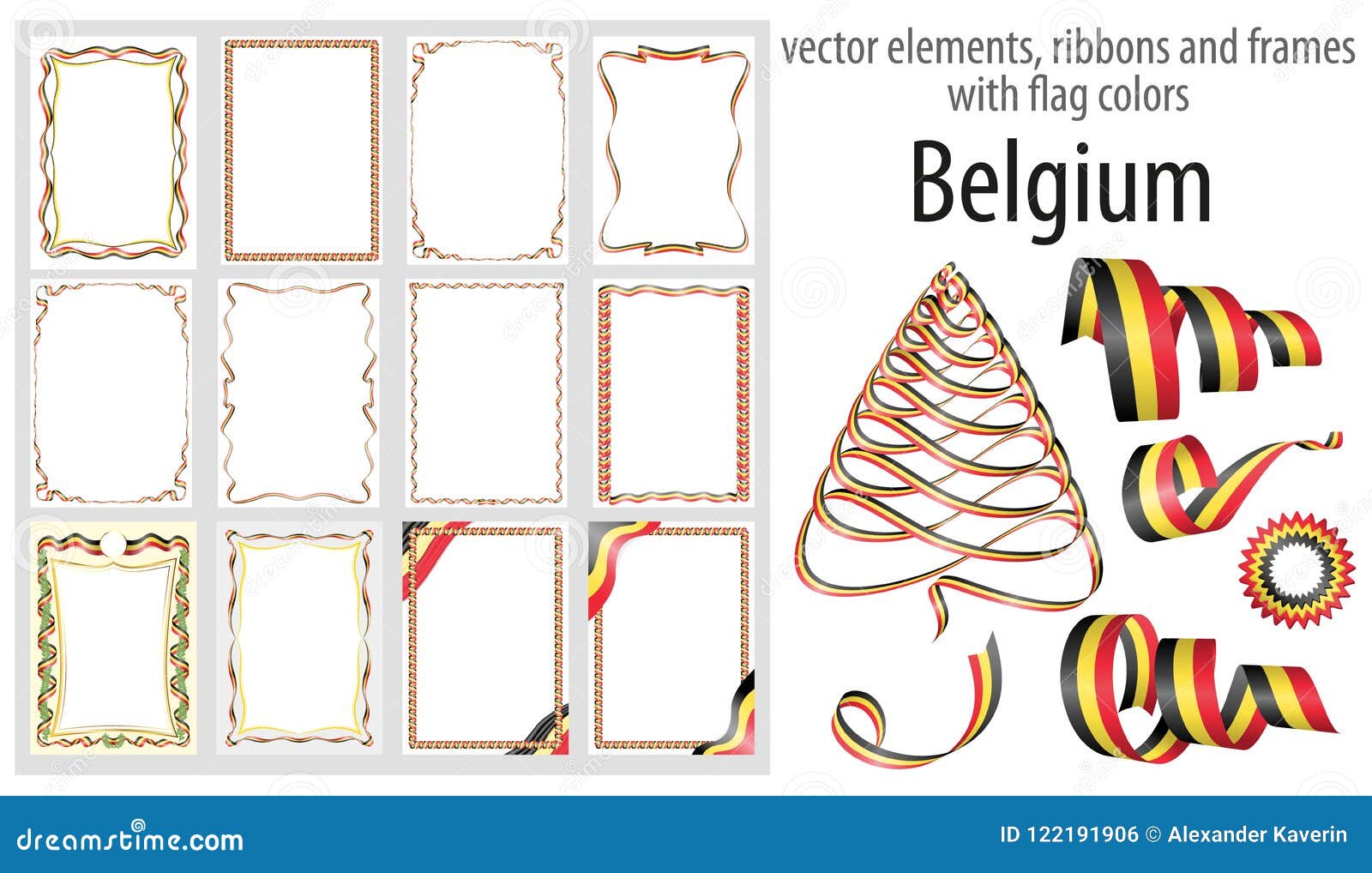 Vector Elements, Ribbons and Frames with Flag Colors Belgium, Template ...