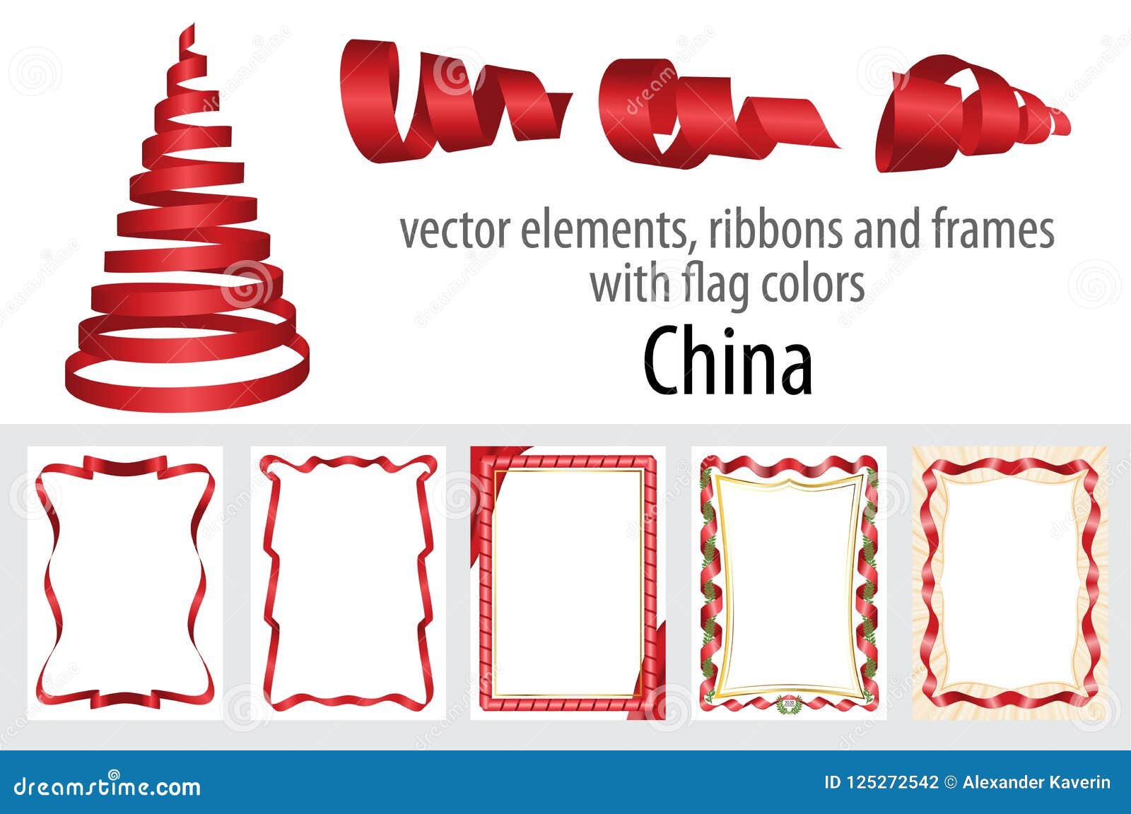 Vector Elements, Ribbons and Frames with Flag Colors China, Template ...