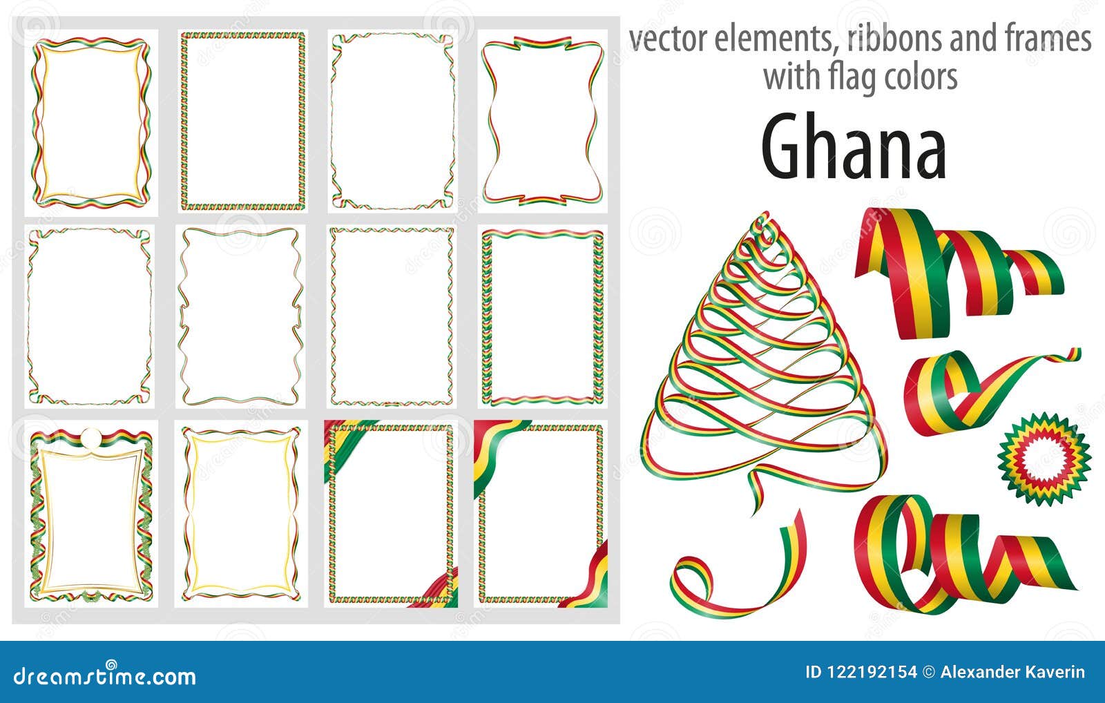Vector Elements, Ribbons and Frames with Flag Colors Ghana, Template ...